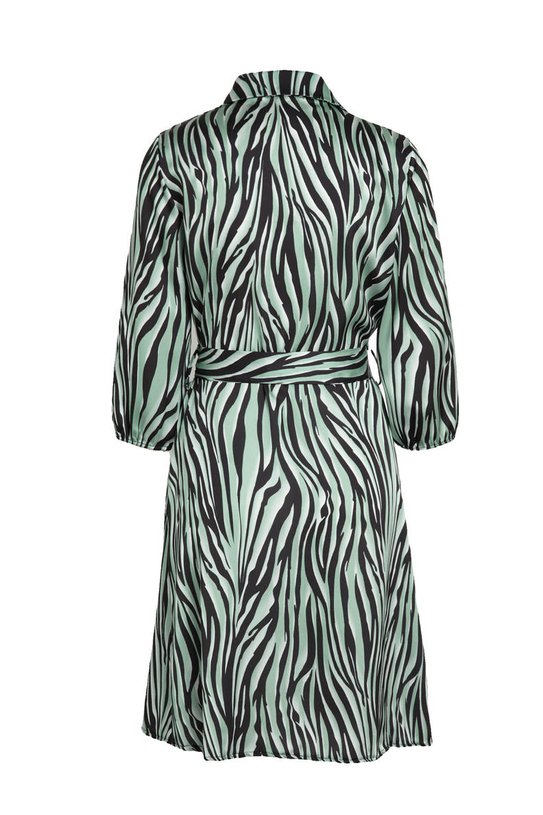 LOLALIZA satijnen blousejurk met zebraprint en ceintuur mintgroen | wehkamp