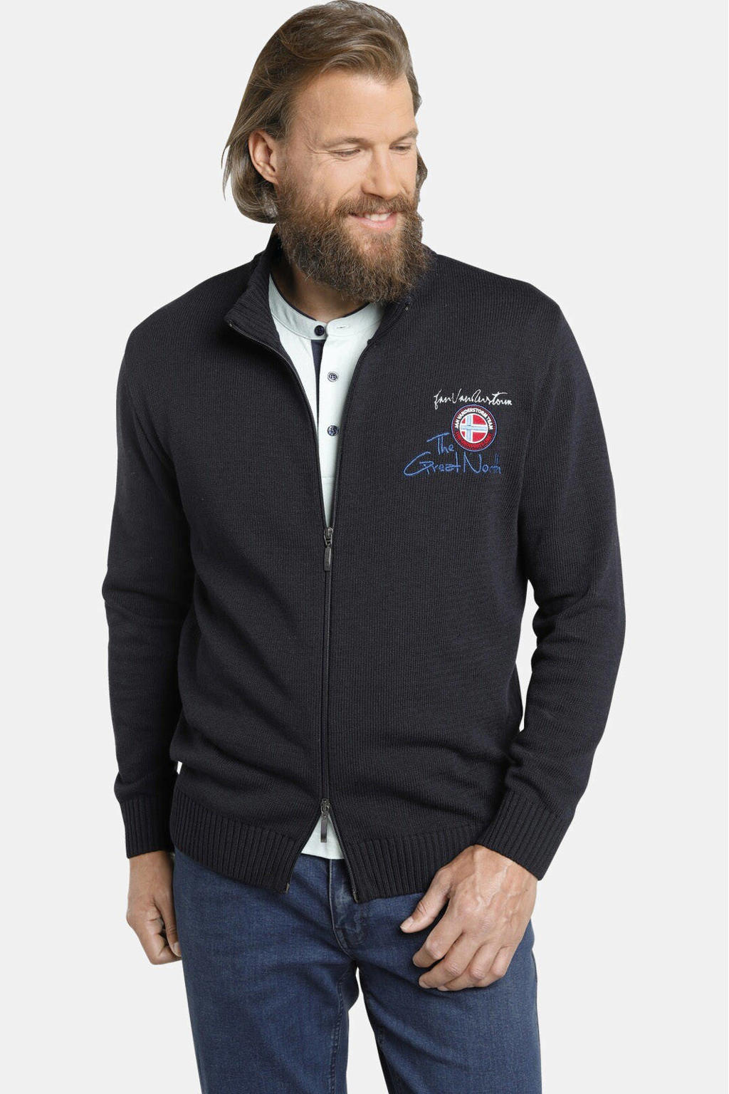 Jan Vanderstorm vest OLAV Plus Size donkerblauw | wehkamp