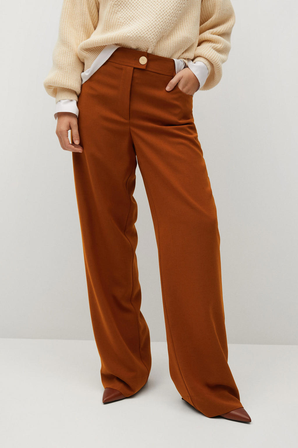 Mango Plus Size high waist straight fit broek roestbruin | wehkamp