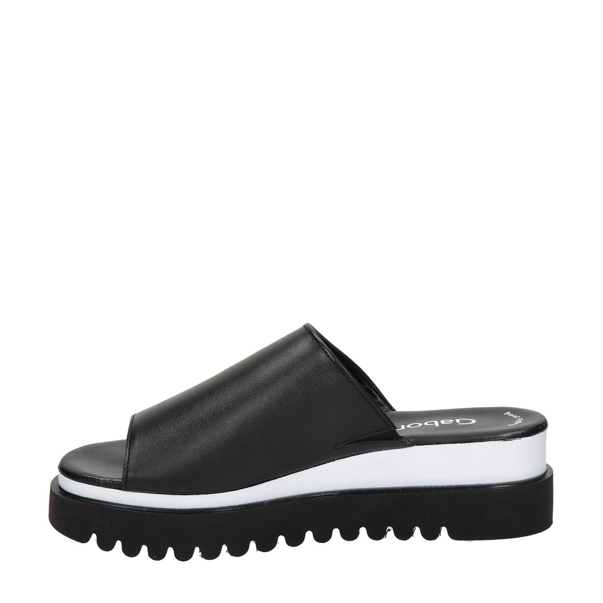 Gabor leren plateau slippers zwart | wehkamp
