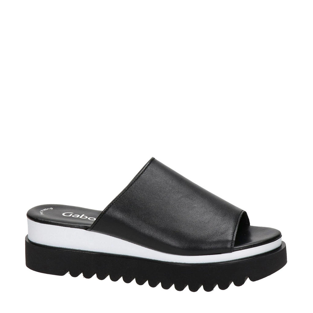 Gabor leren plateau slippers zwart | wehkamp