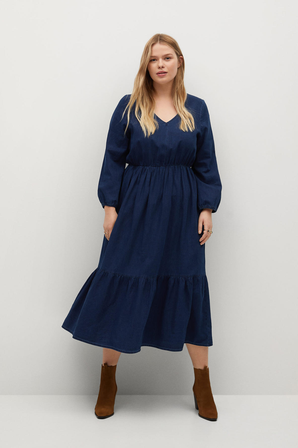 Mango Plus Size jurk blauw | wehkamp