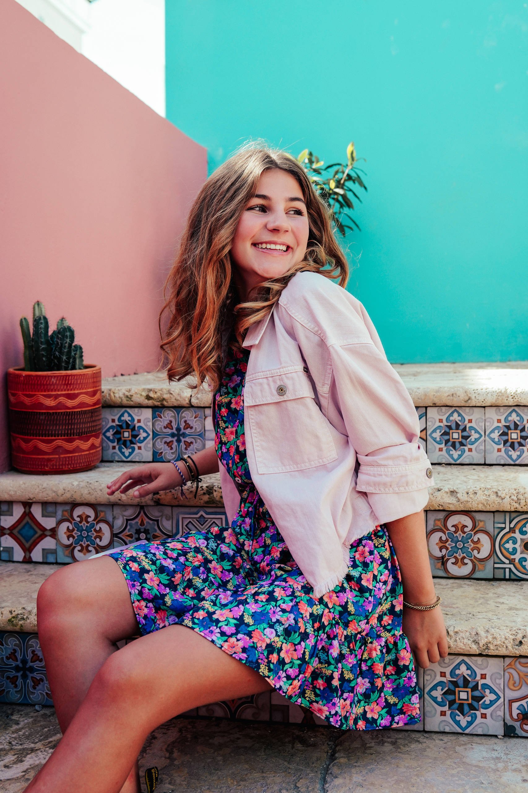 Vingino x Senna Bellod gebloemde jurk Peppa donkerroze/roze/rood | wehkamp