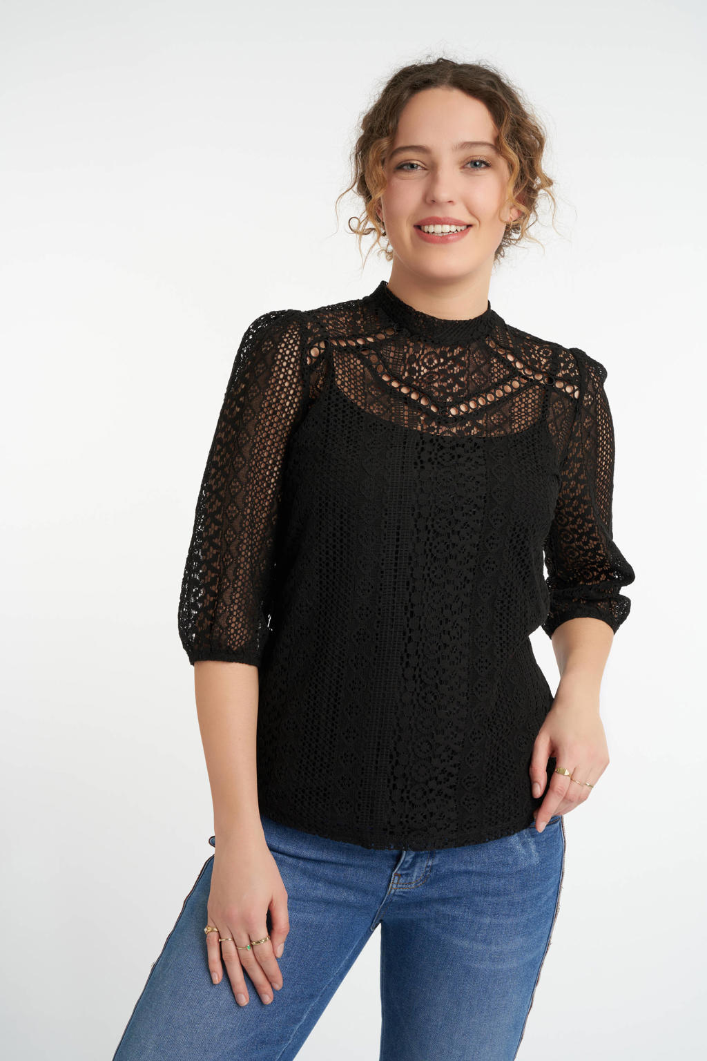 MS Mode top met kant zwart | wehkamp
