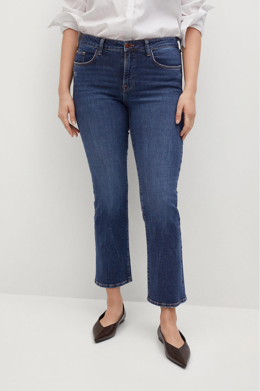 Mango Plus Size cropped bootcut jeans blue | wehkamp