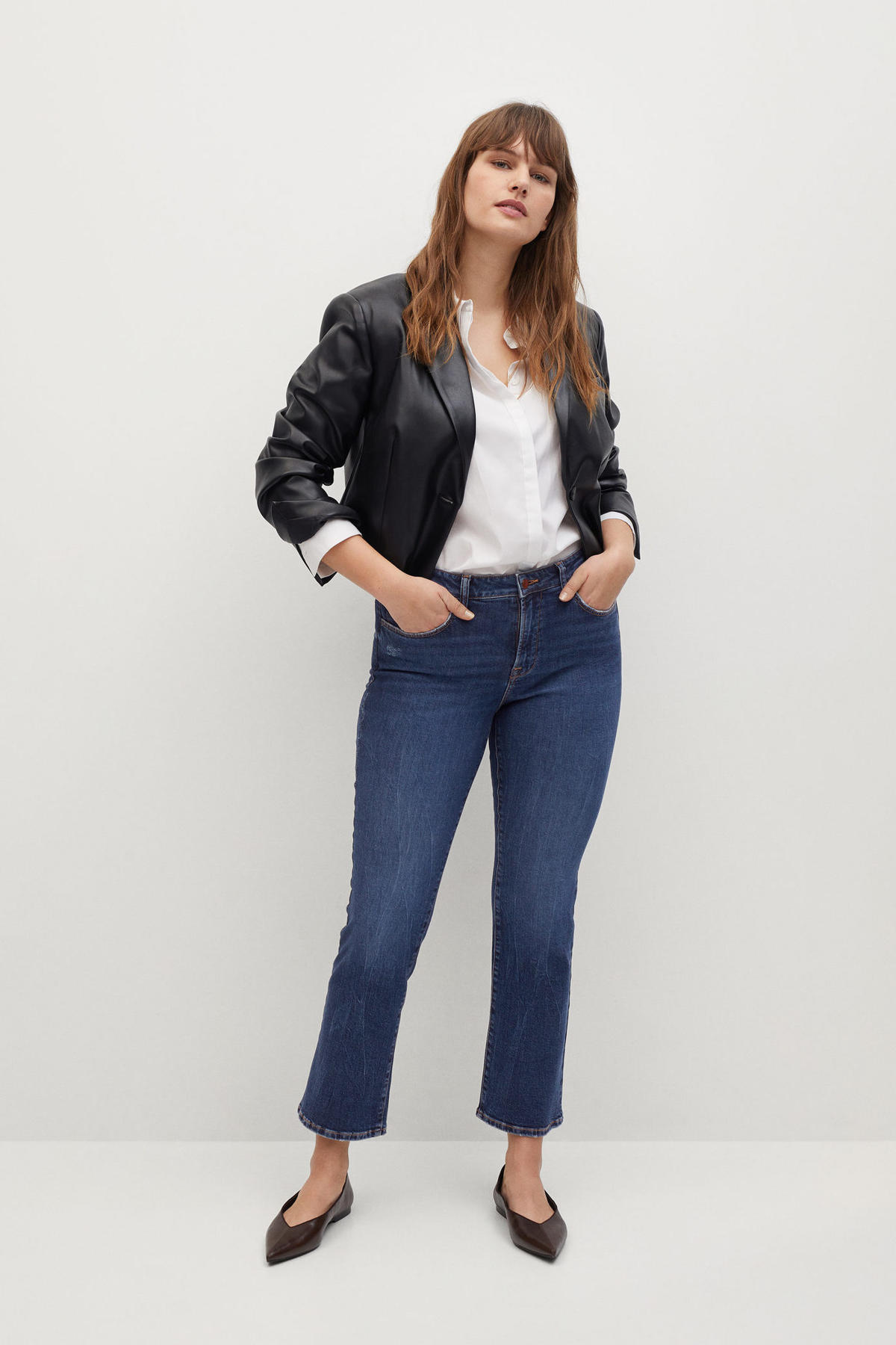 Mango Plus Size cropped bootcut jeans blue | wehkamp