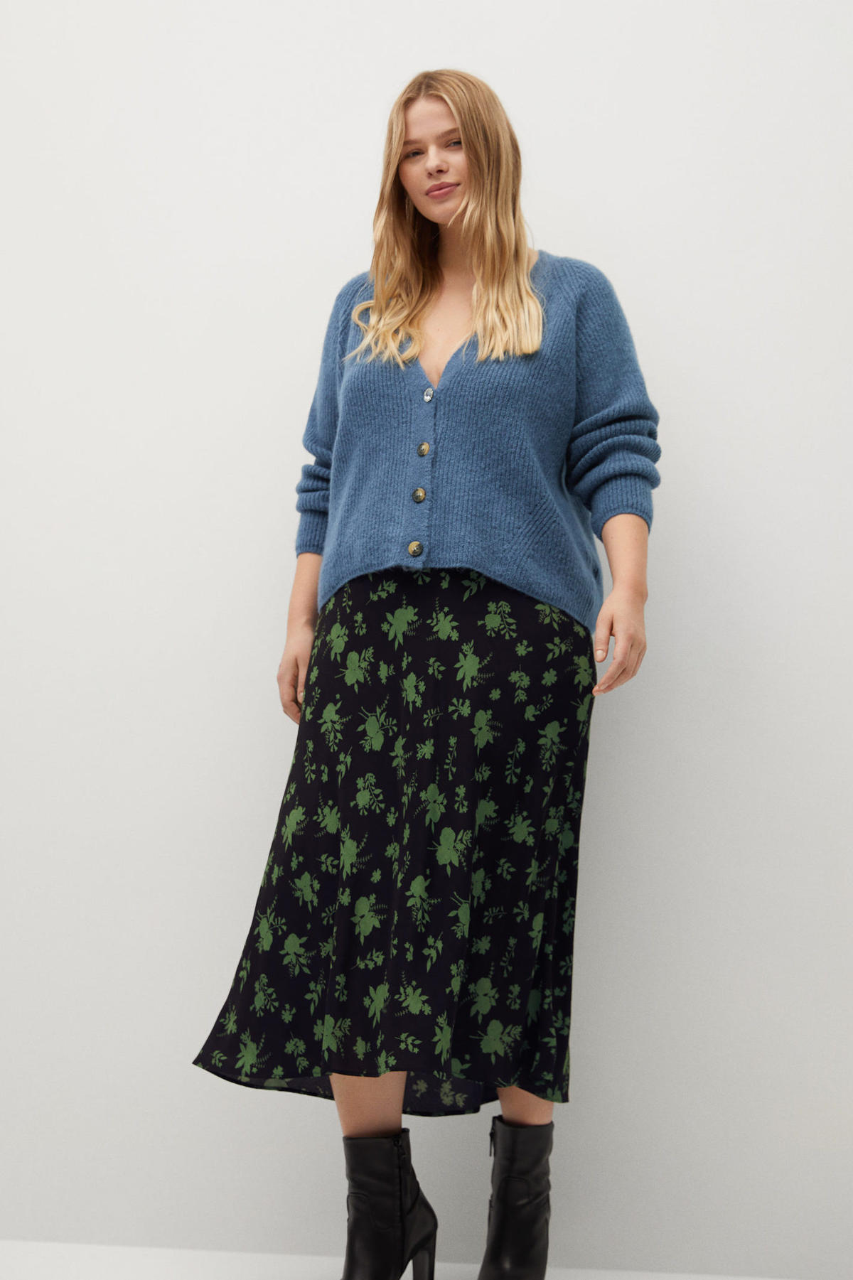 Mango Plus Size gebloemde rok zwart/groen | wehkamp