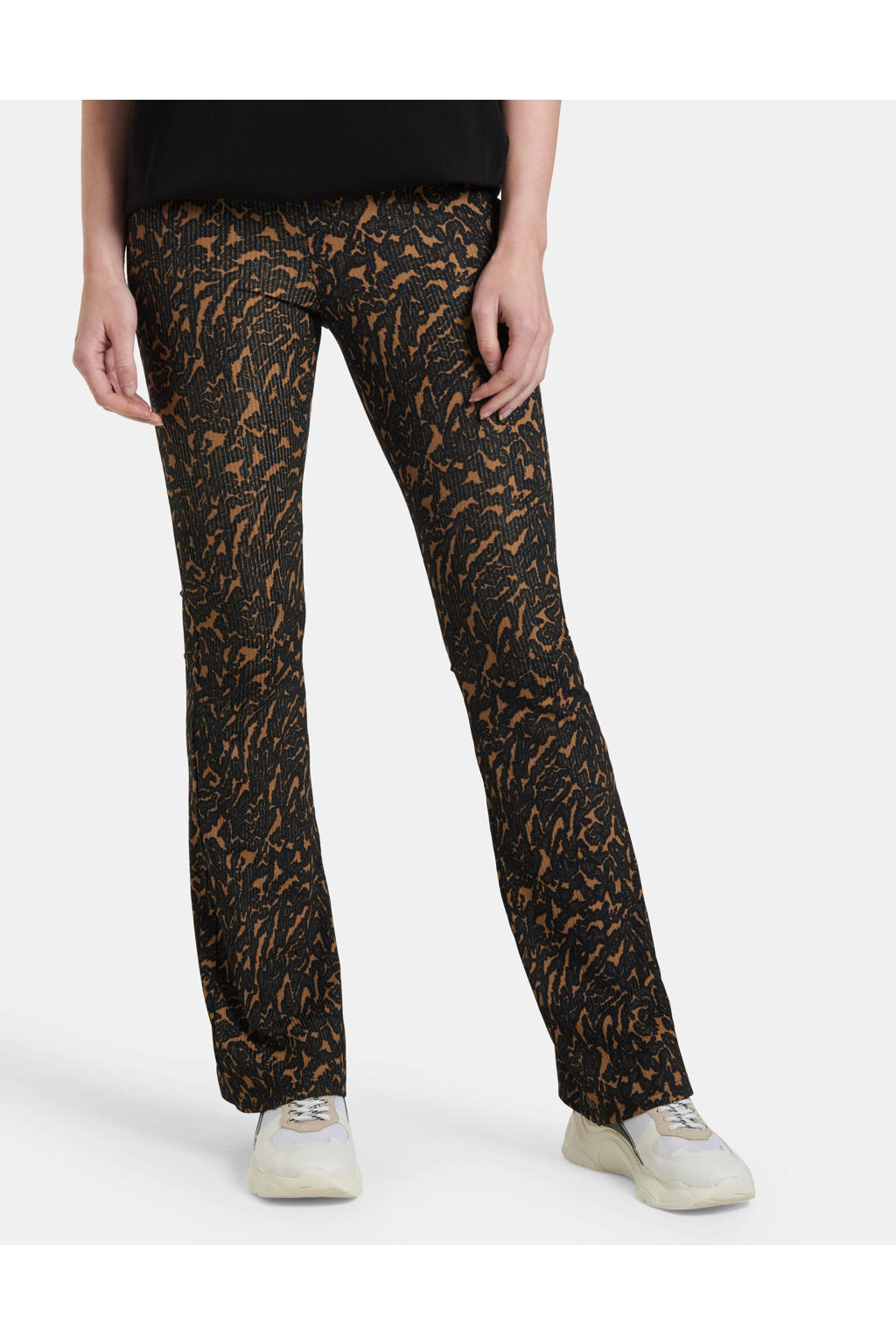 Shoeby flared broek Rib bruin/zwart | wehkamp