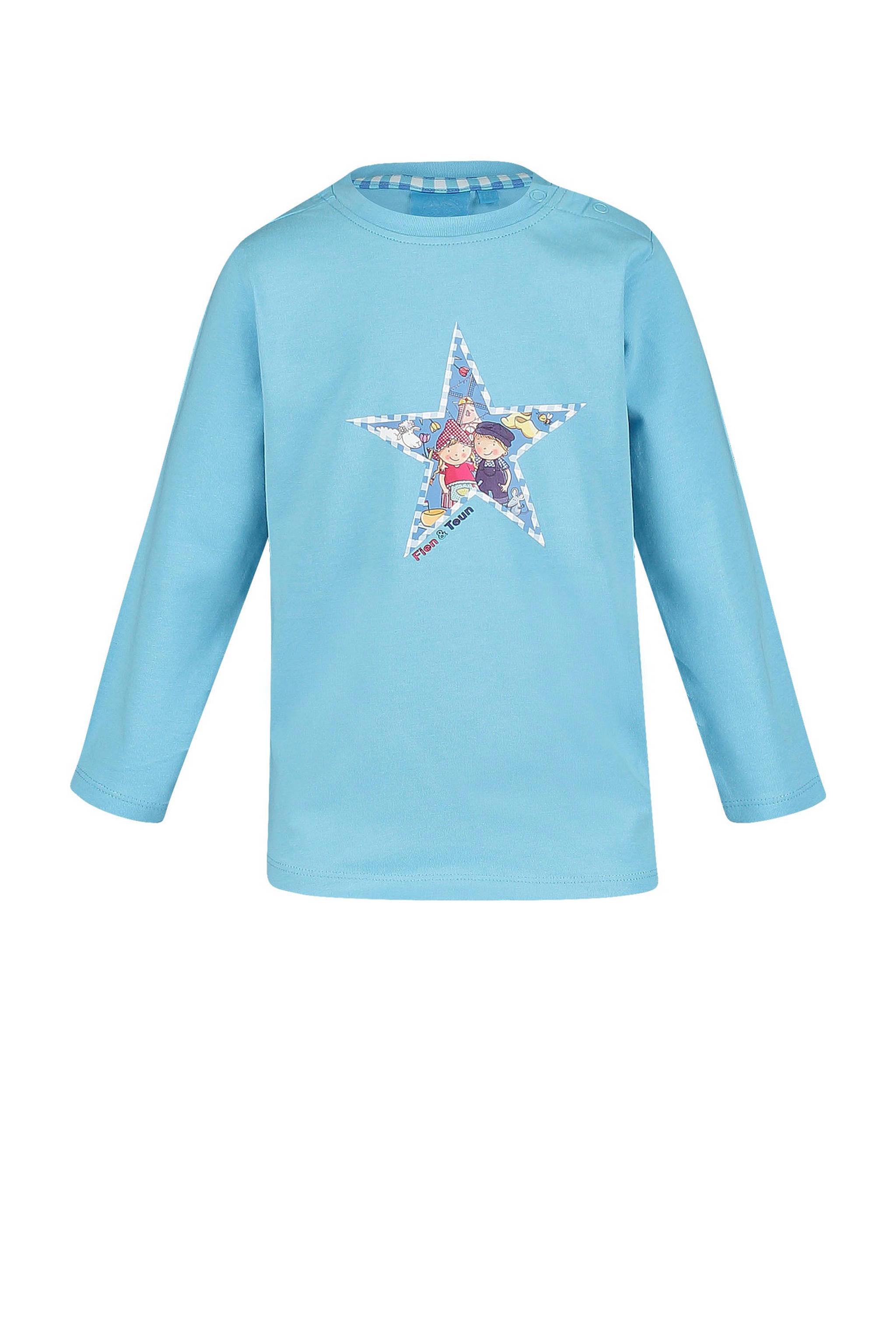 Fien & Teun longsleeve Chiel met printopdruk lichtblauw | wehkamp