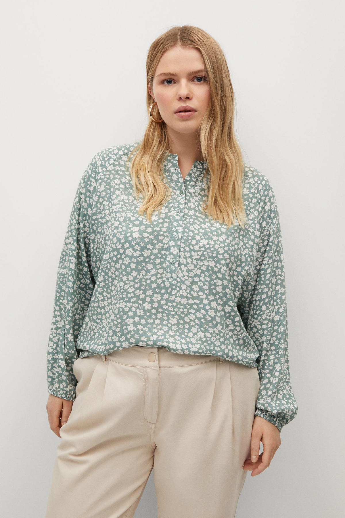 Mango Plus Size gebloemde top mintgroen/wit | wehkamp