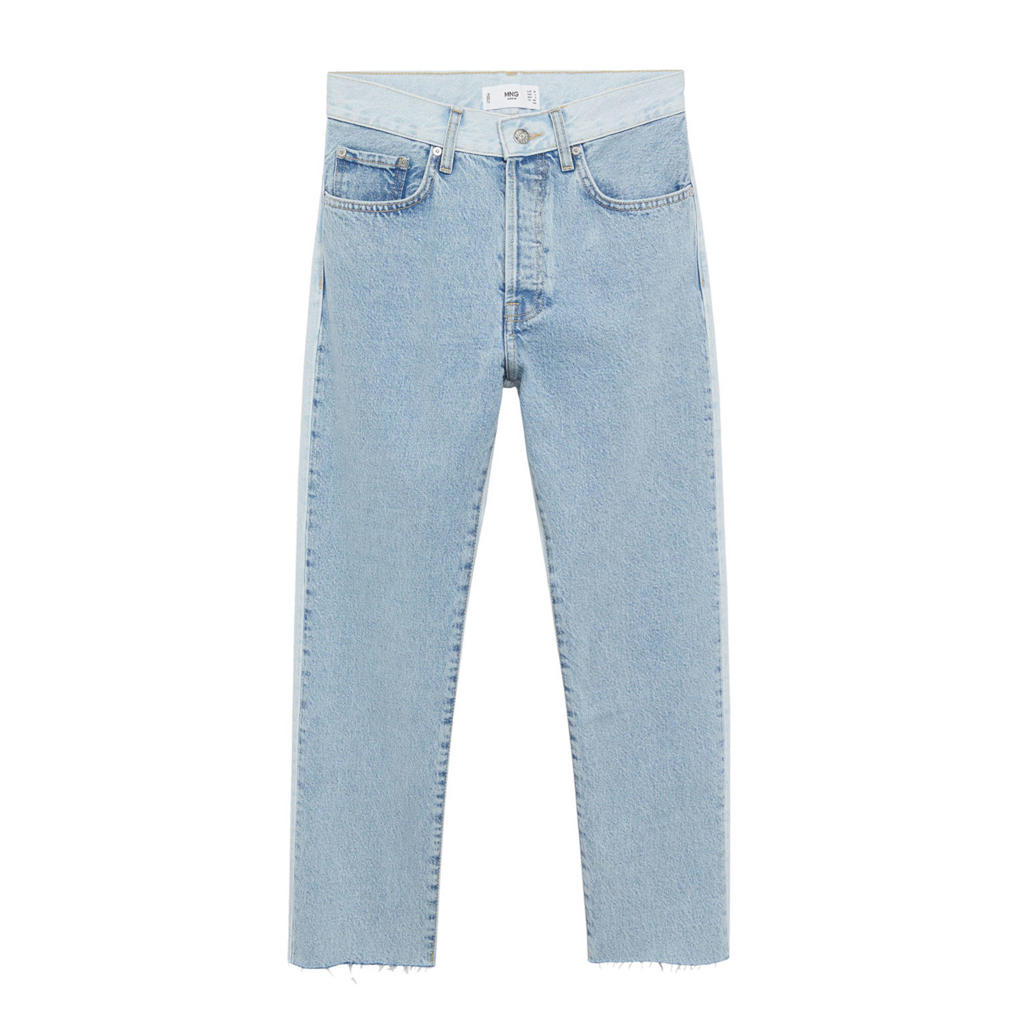 Mango cropped high waist straight fit jeans light blue | wehkamp