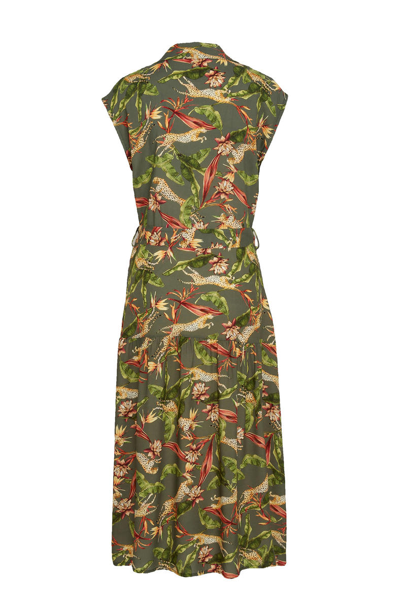 LOLALIZA maxi A-lijn jurk met dierenprint en ceintuur groen | wehkamp