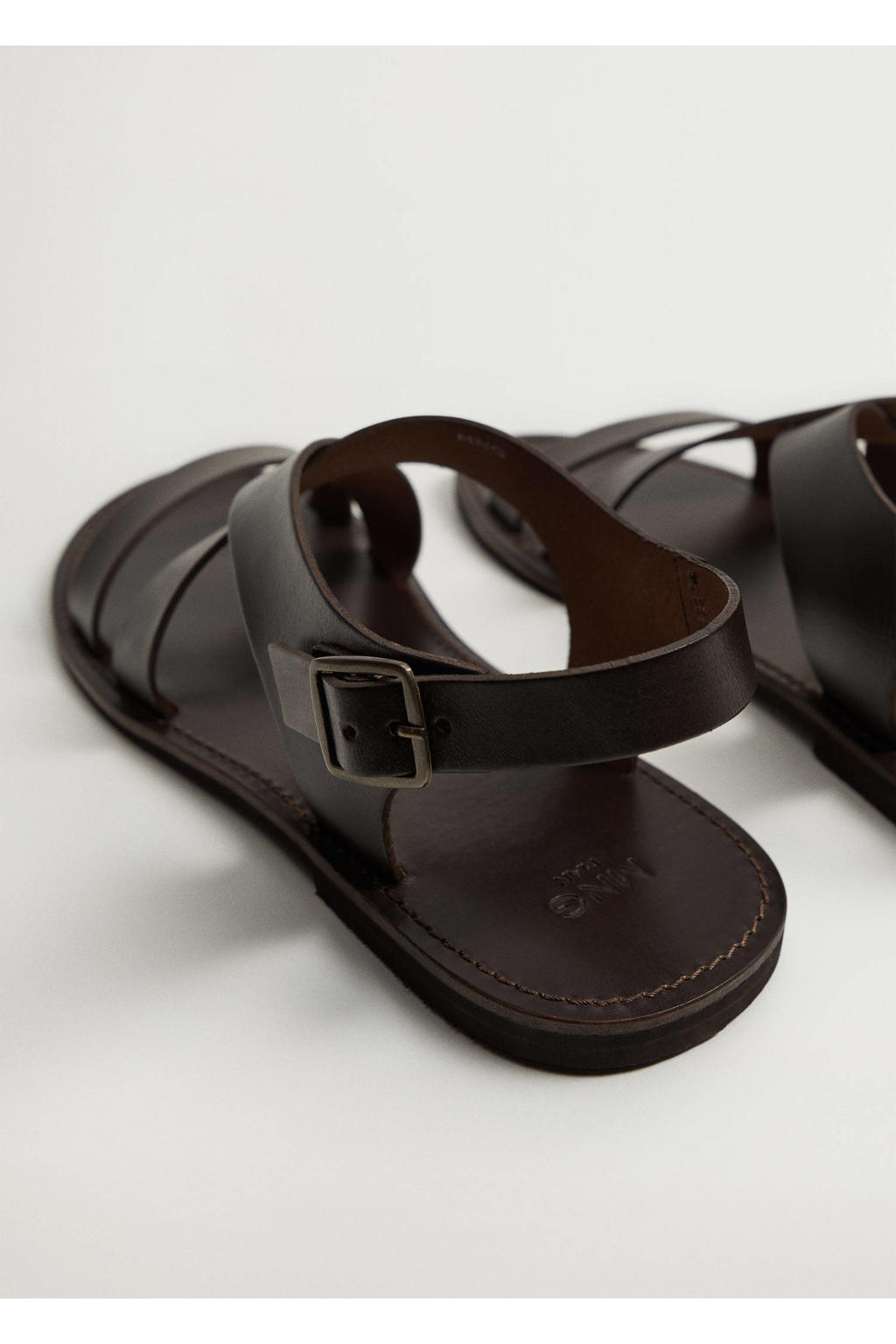 Mango Man leren sandalen donkerbruin | wehkamp