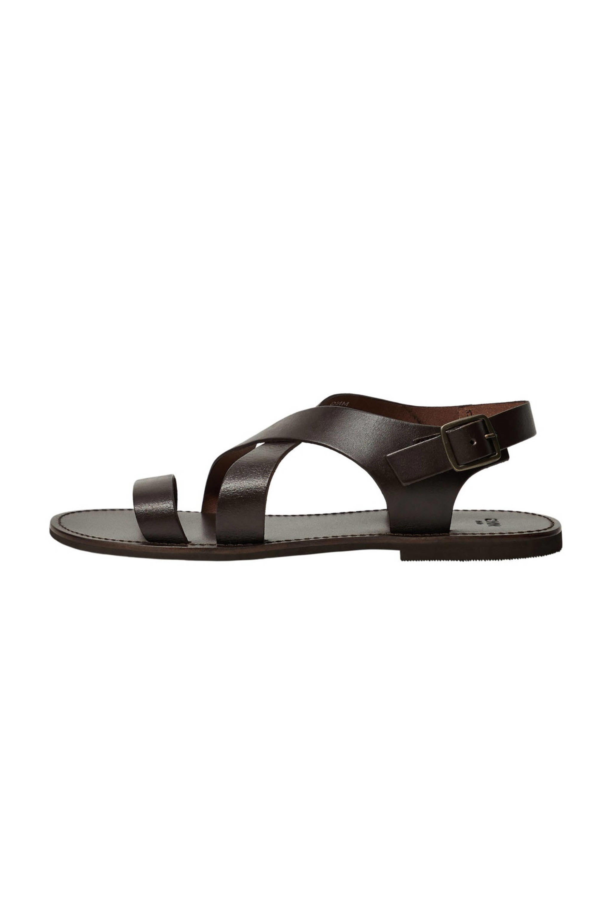 Mango Man leren sandalen donkerbruin | wehkamp