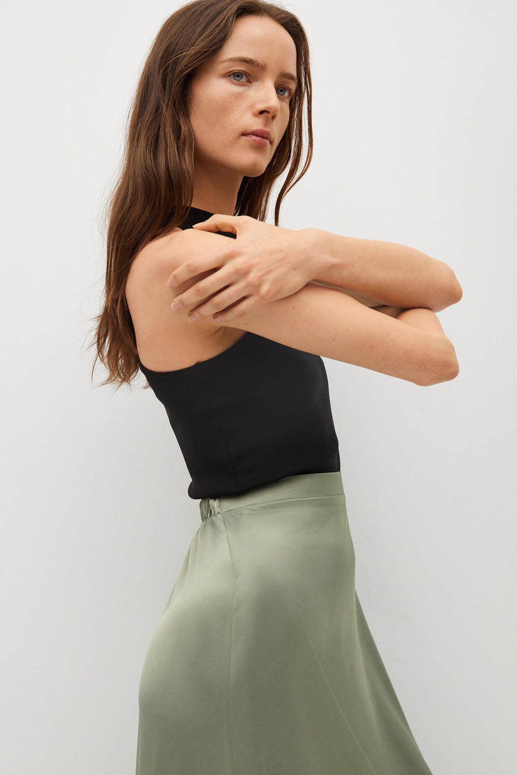 Mango midi rok donkergroen | wehkamp