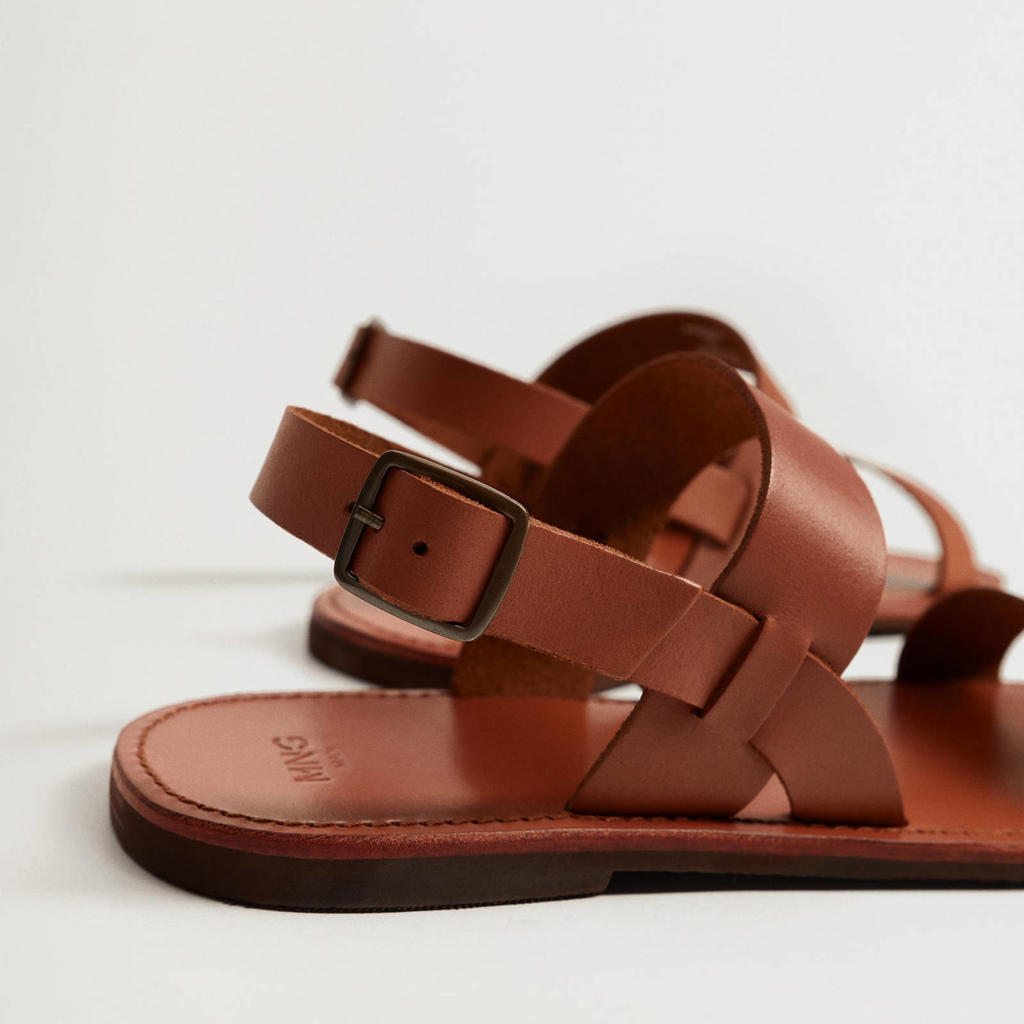 Mango Man leren sandalen cognac | wehkamp