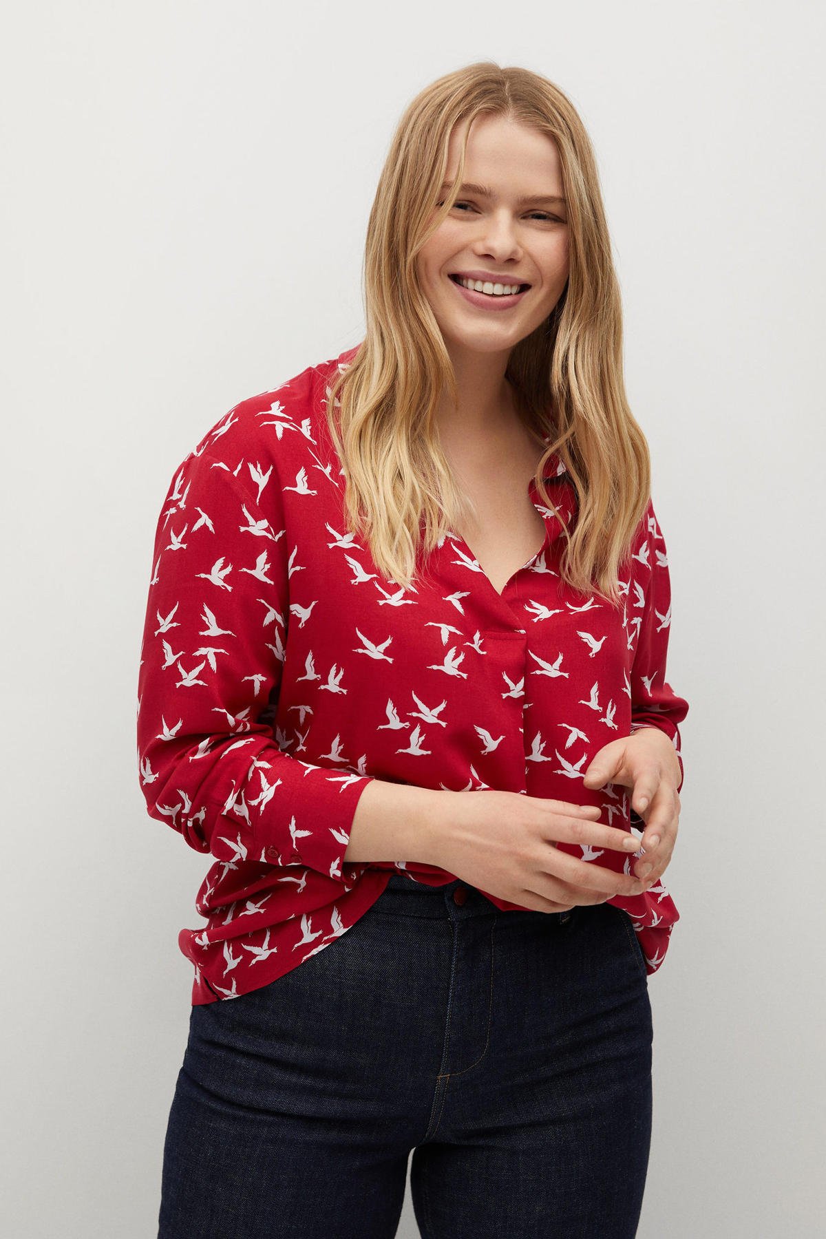 Mango Plus Size blouse met all over print rood/wit | wehkamp
