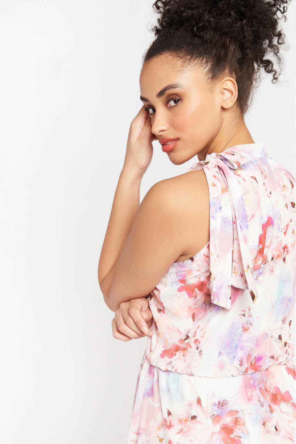 LOLALIZA halter maxi jurk met all over print roze | wehkamp