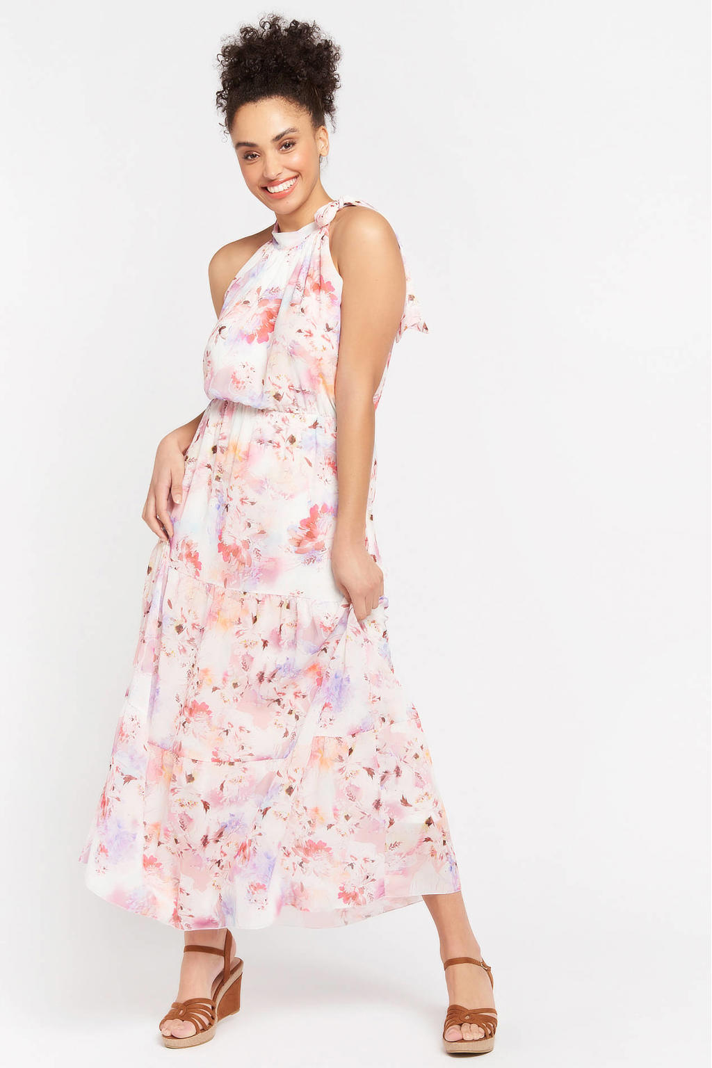 LOLALIZA halter maxi jurk met all over print roze | wehkamp