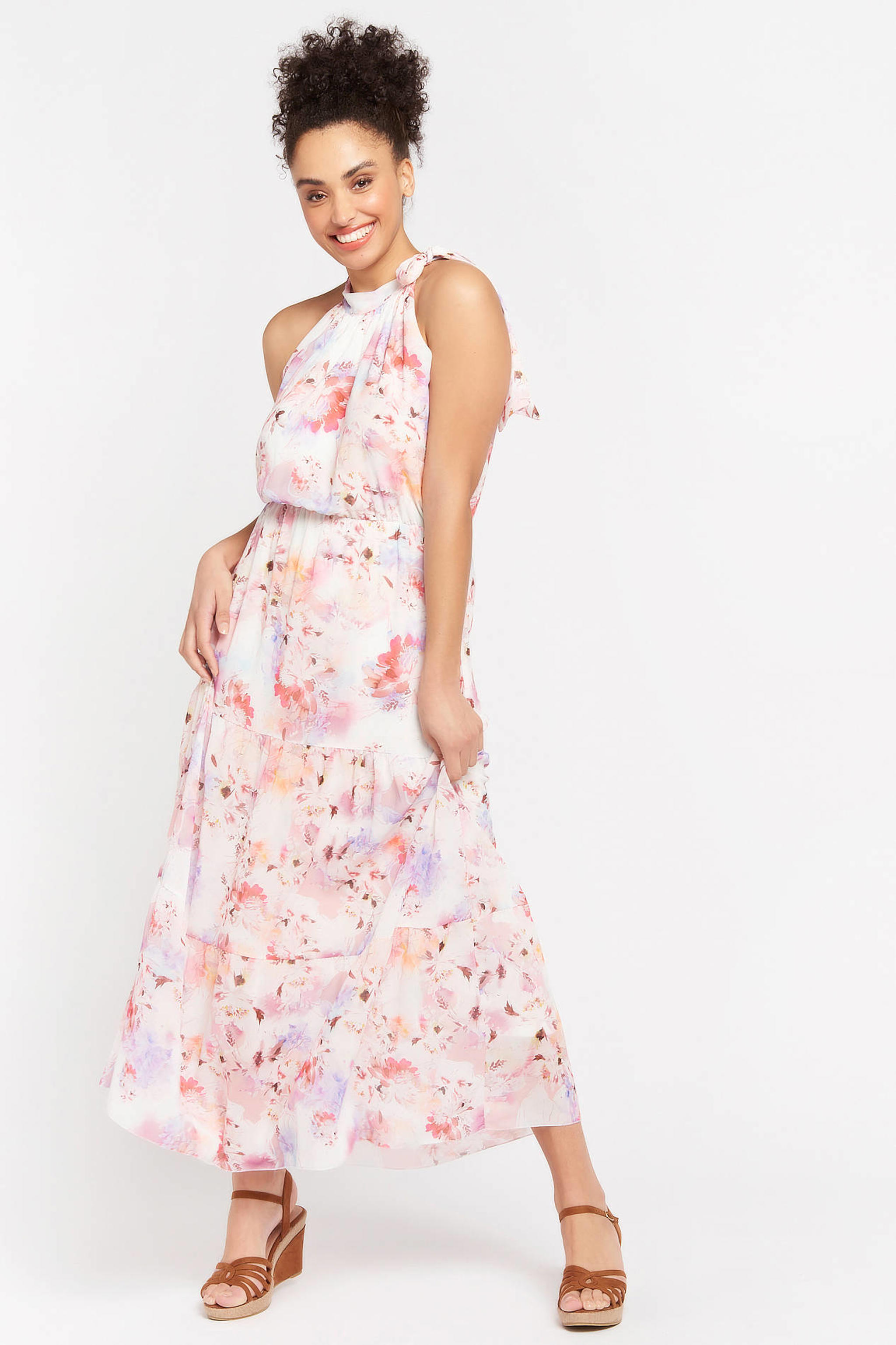 LOLALIZA halter maxi jurk met all over print roze | wehkamp
