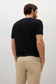 Mango Man fijngebreid T-shirt met contrastbies zwart | wehkamp