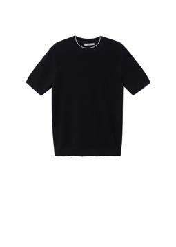 Mango Man fijngebreid T-shirt met contrastbies zwart | wehkamp