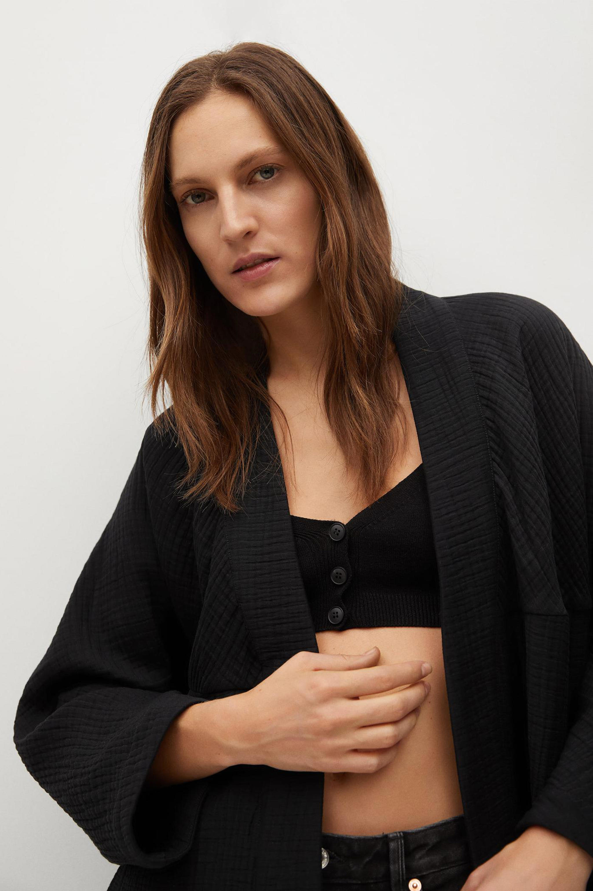 Mango vest met textuur zwart | wehkamp