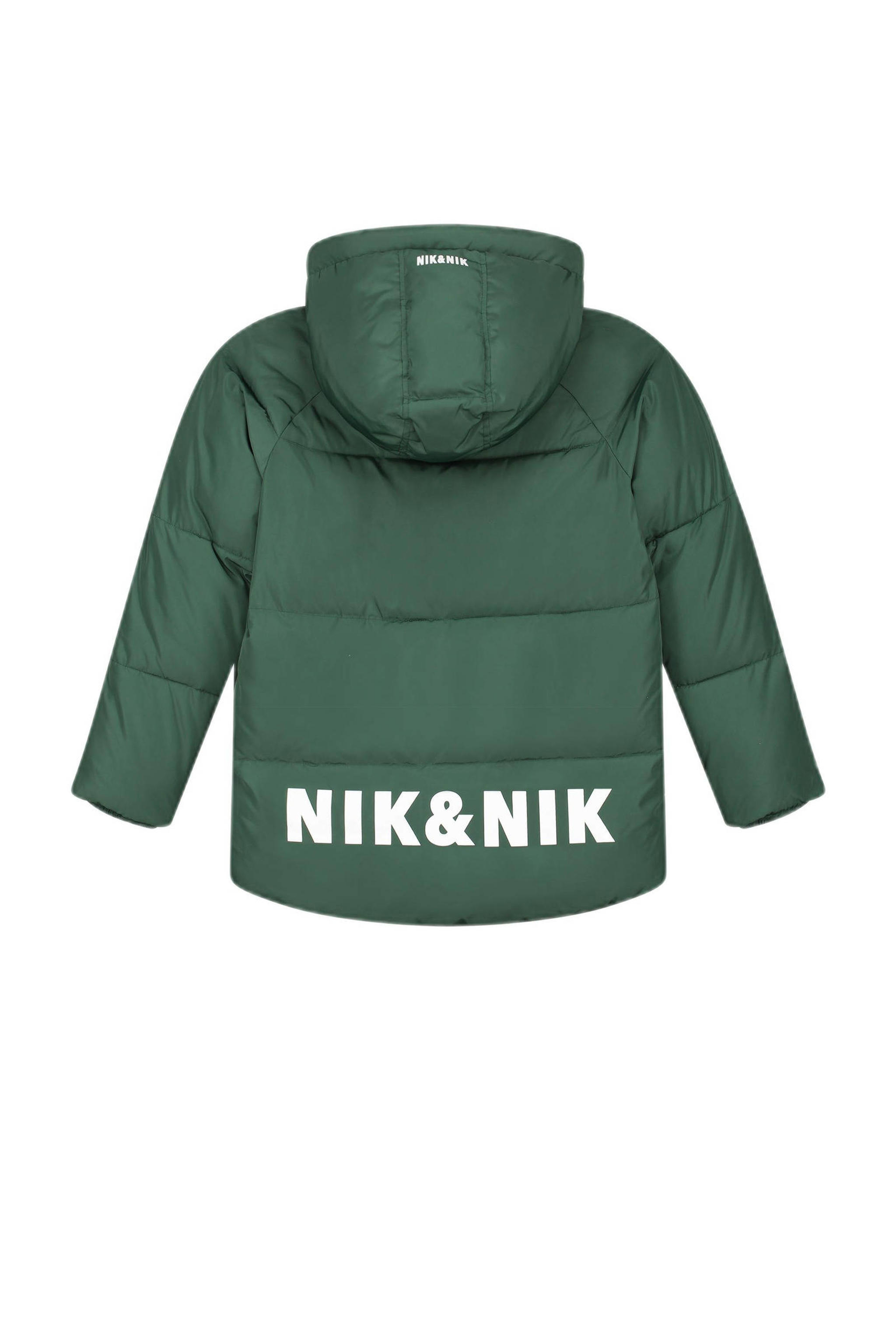 NIK&NIK gewatteerde winterjas Jetly met logo groen | wehkamp