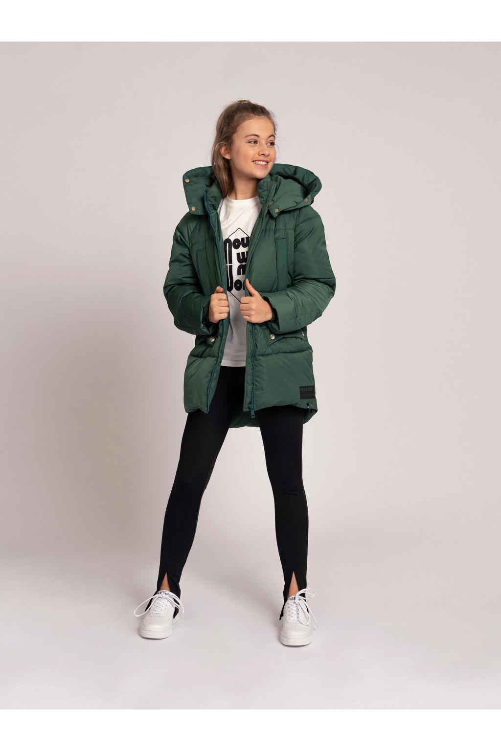 NIK&NIK gewatteerde winterjas Jetly met logo groen | wehkamp