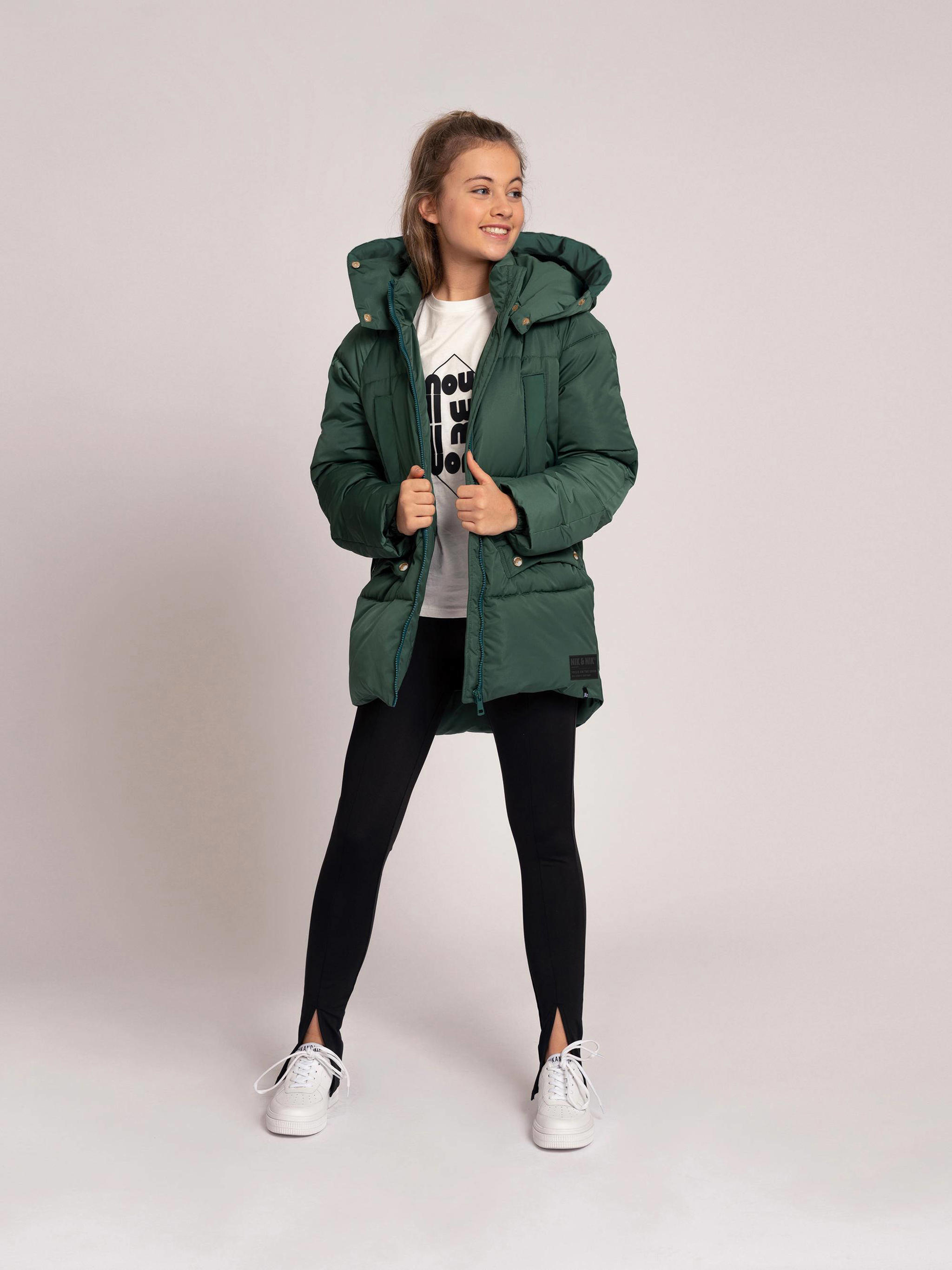 NIK&NIK gewatteerde winterjas Jetly met logo groen | wehkamp