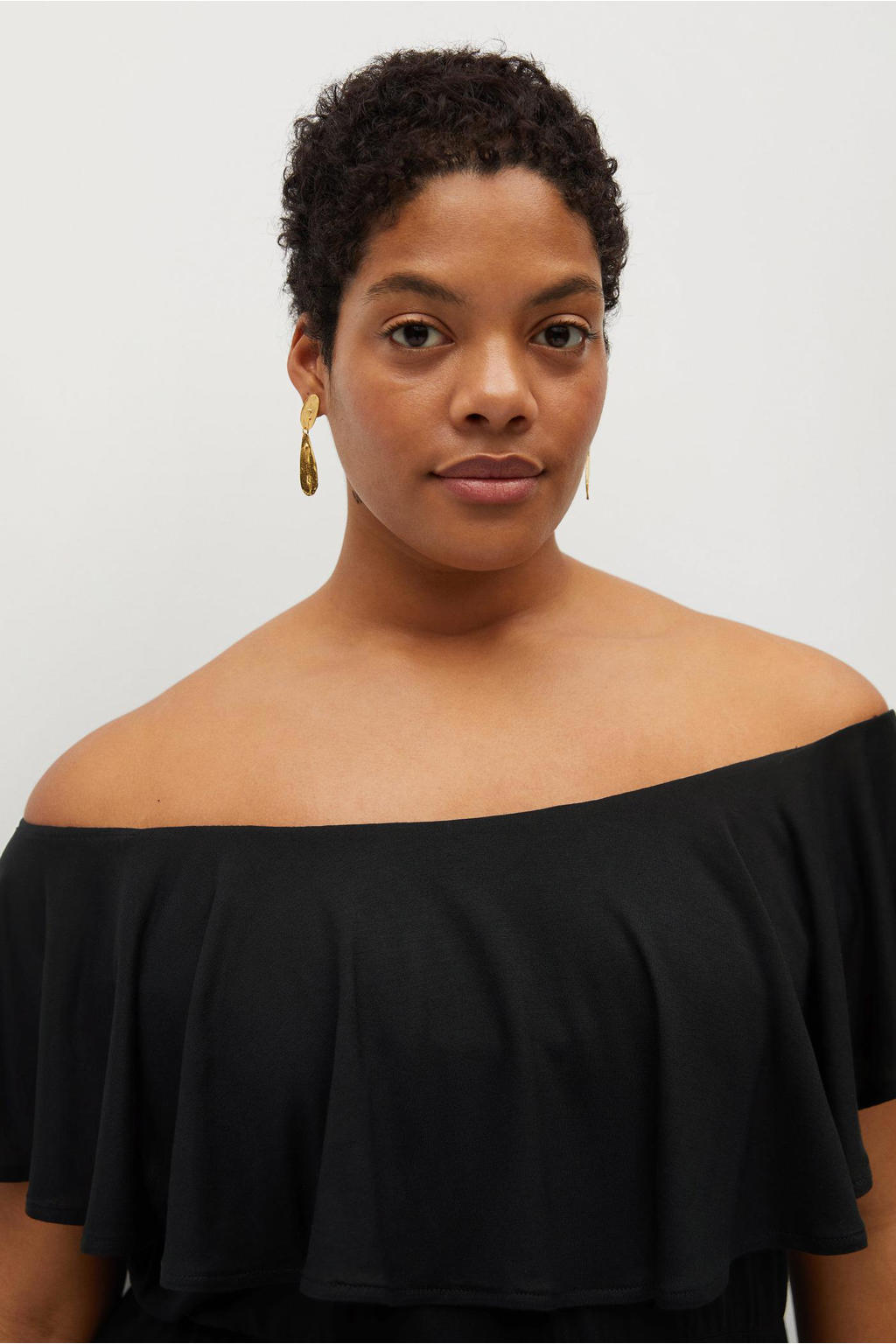 Mango Plus Size off shoulder maxi jurk zwart | wehkamp