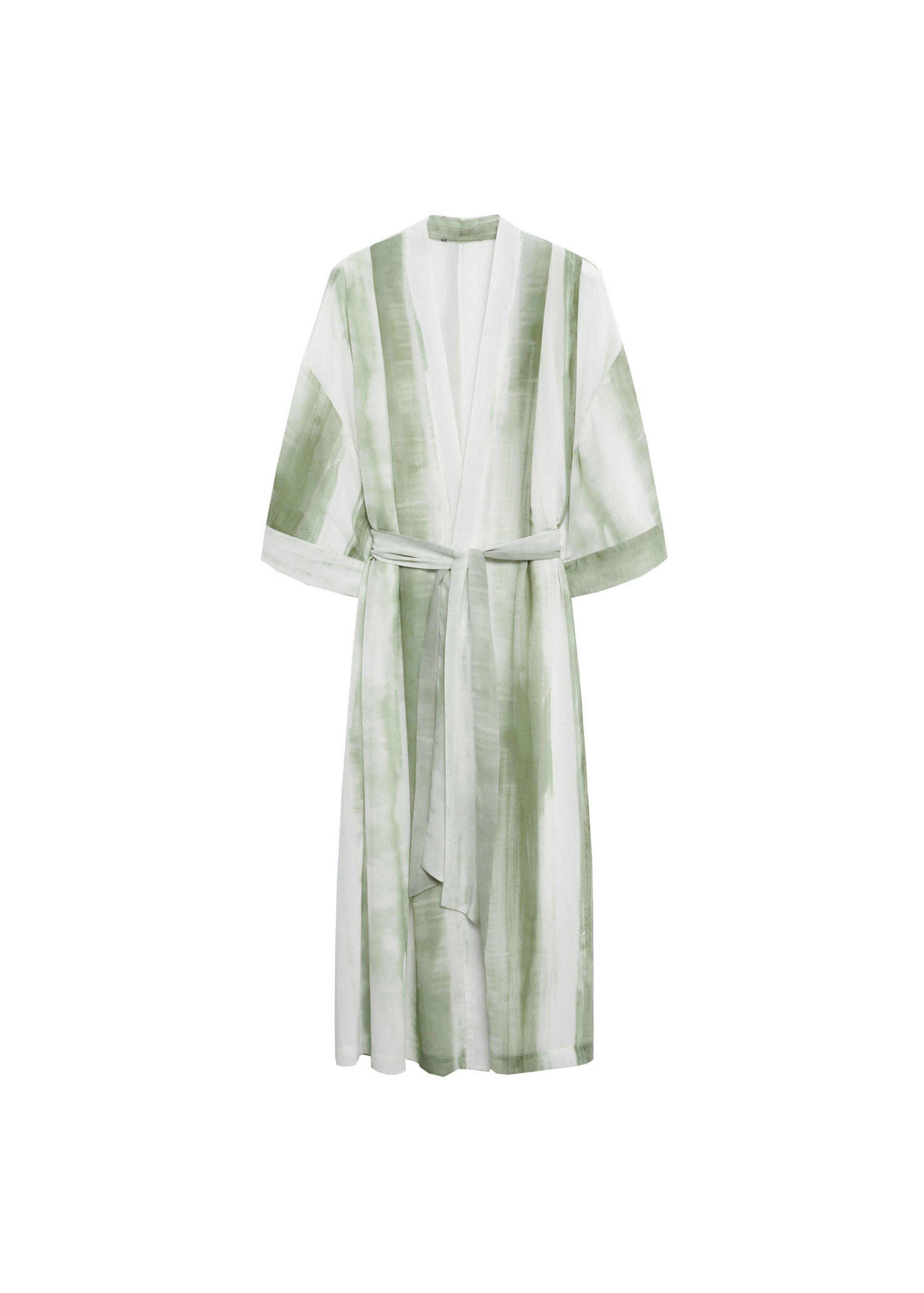 Mango lange kimono blouse tie-dye ecru/groen | wehkamp