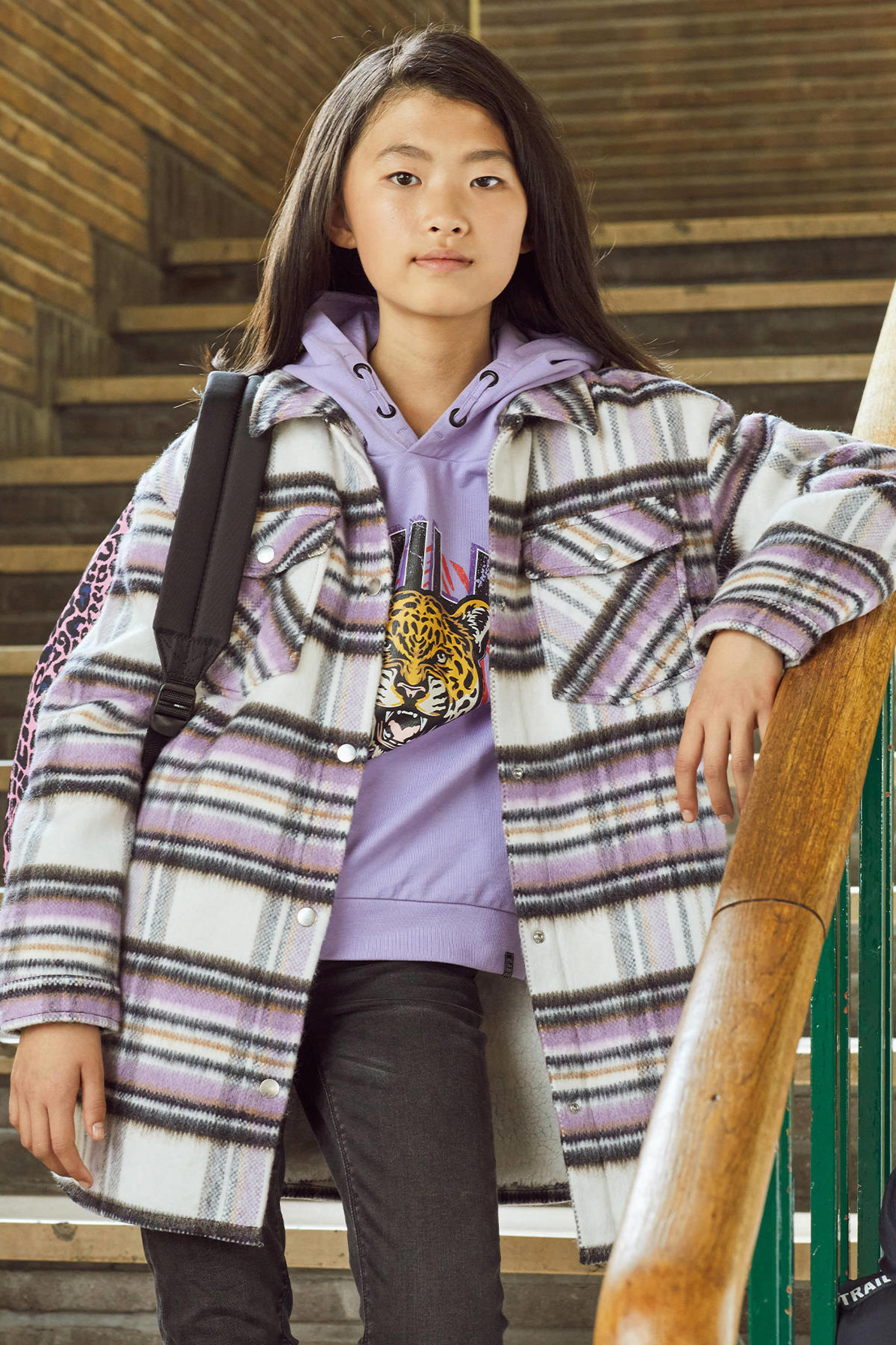 KIDS ONLY geruit shacket KONANDREA-STORMY wit/paars/bruin | wehkamp