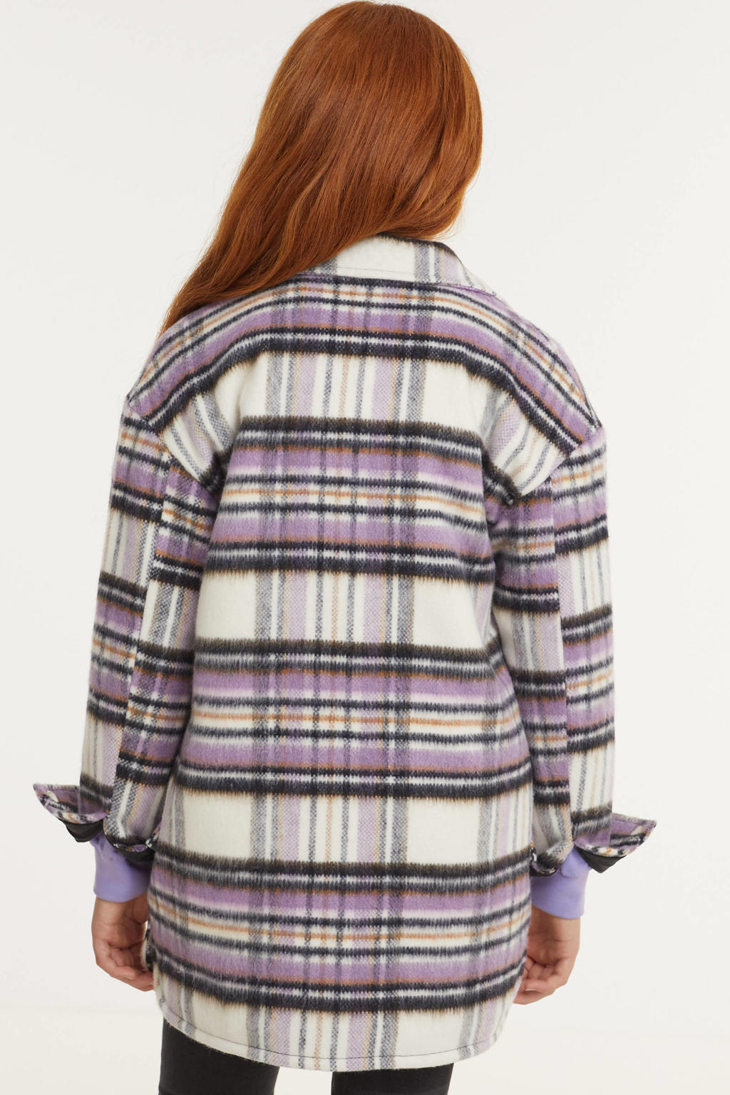 KIDS ONLY geruit shacket KONANDREA-STORMY wit/paars/bruin | wehkamp