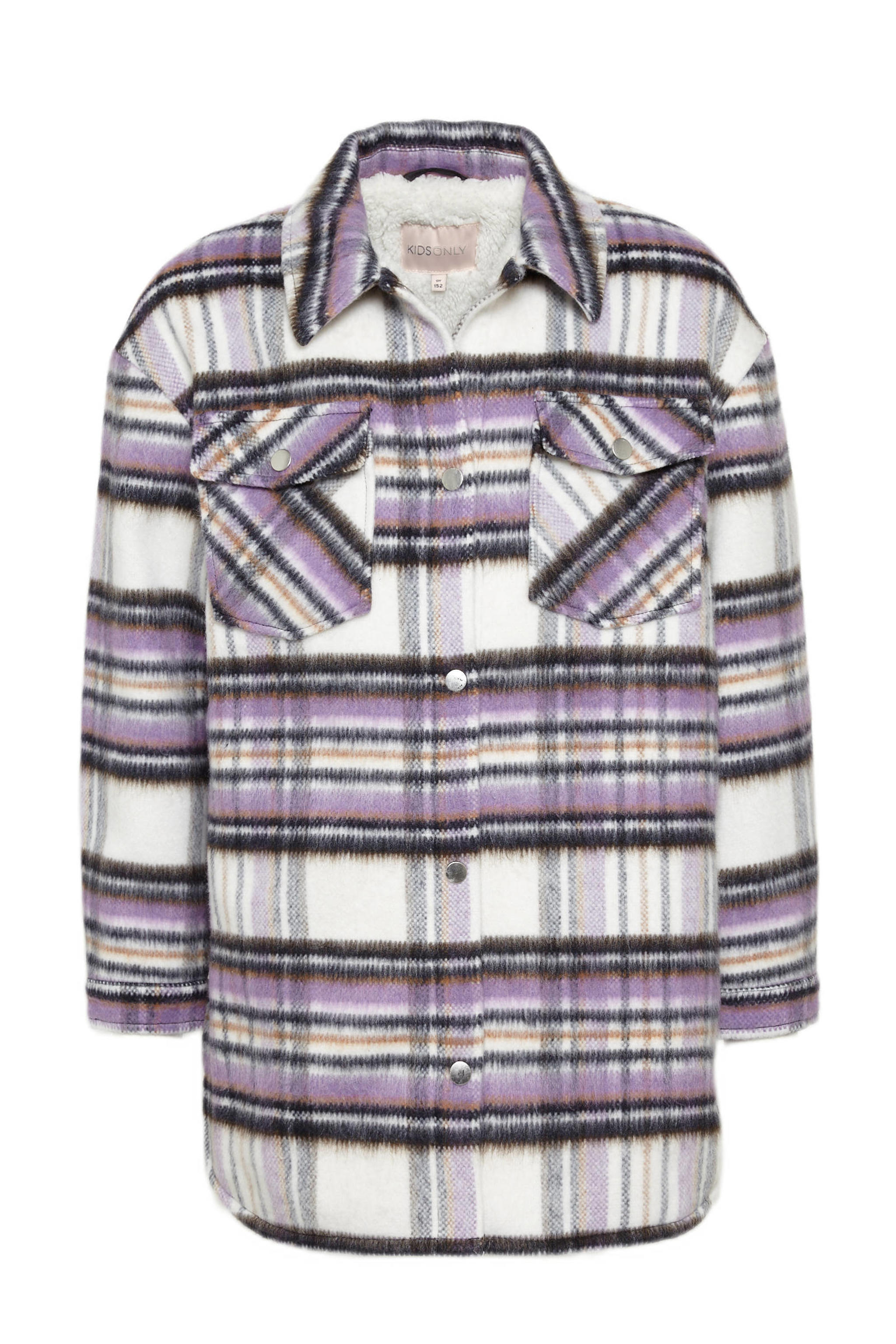 KIDS ONLY geruit shacket KONANDREA-STORMY wit/paars/bruin | wehkamp