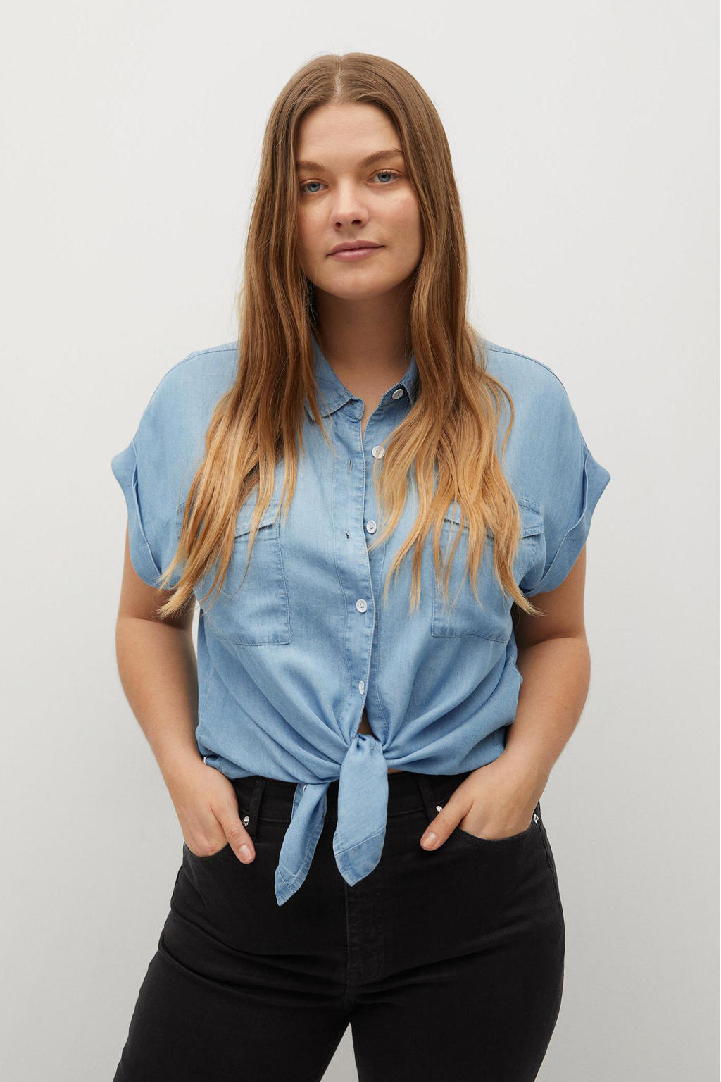 Mango Plus Size blouse blauw | wehkamp