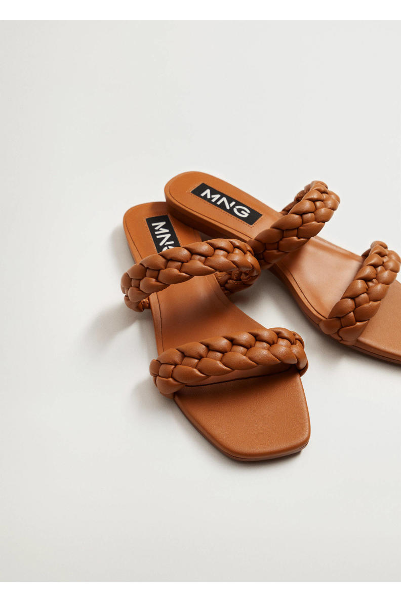 Mango gevlochten slippers bruin | wehkamp