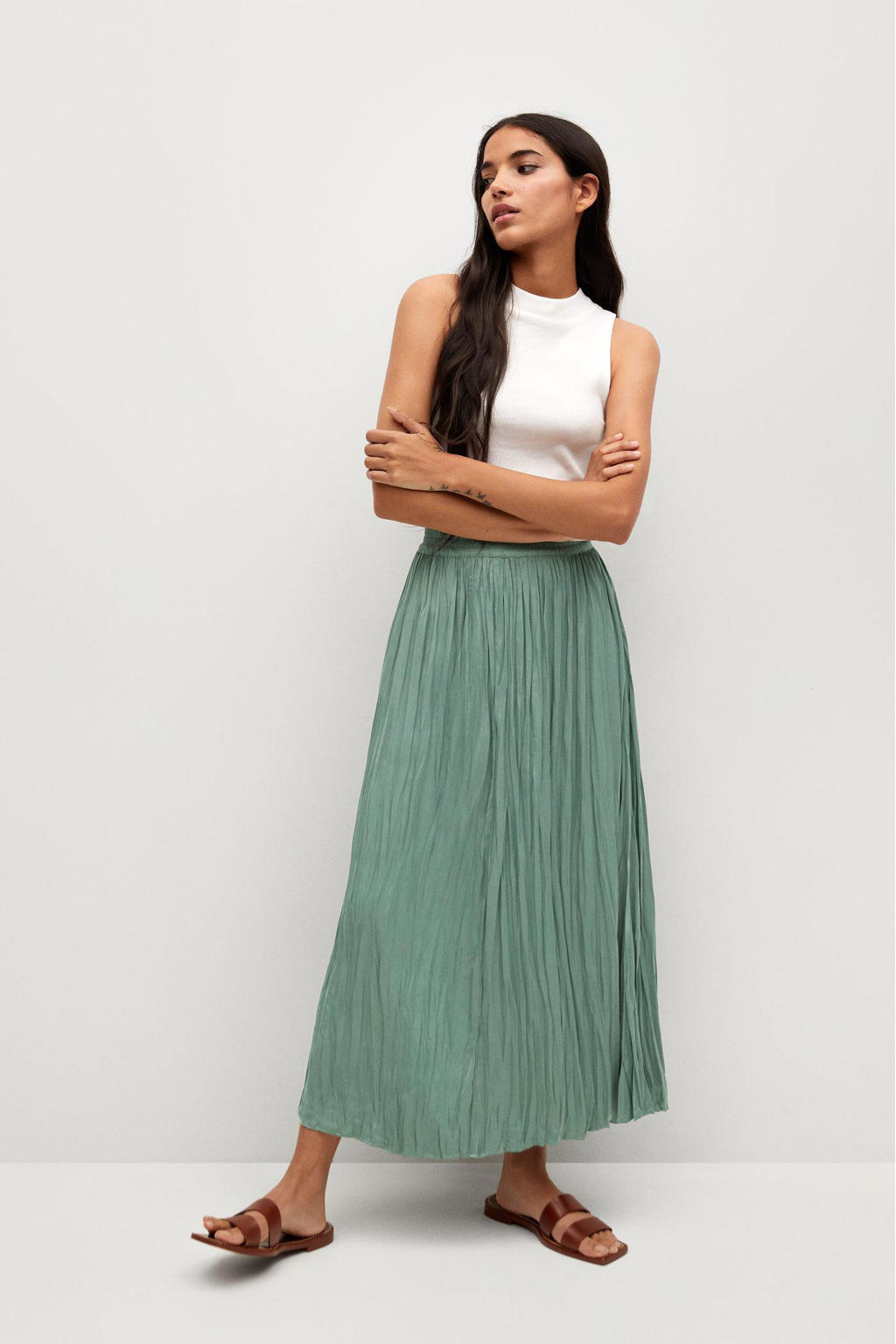 Mango midi rok turquoise | wehkamp