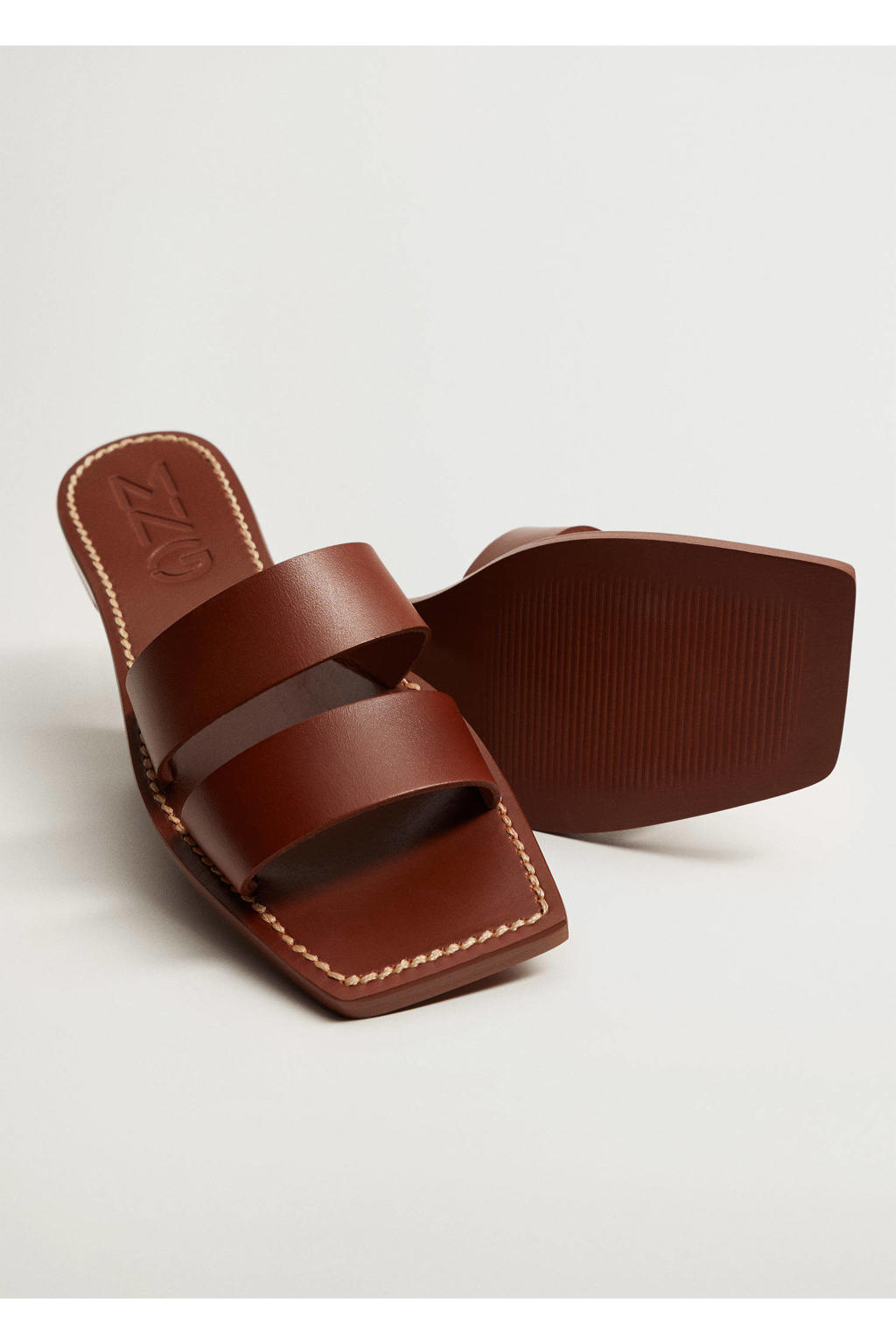 Mango leren slippers bruin kopen? | Morgen in huis | wehkamp