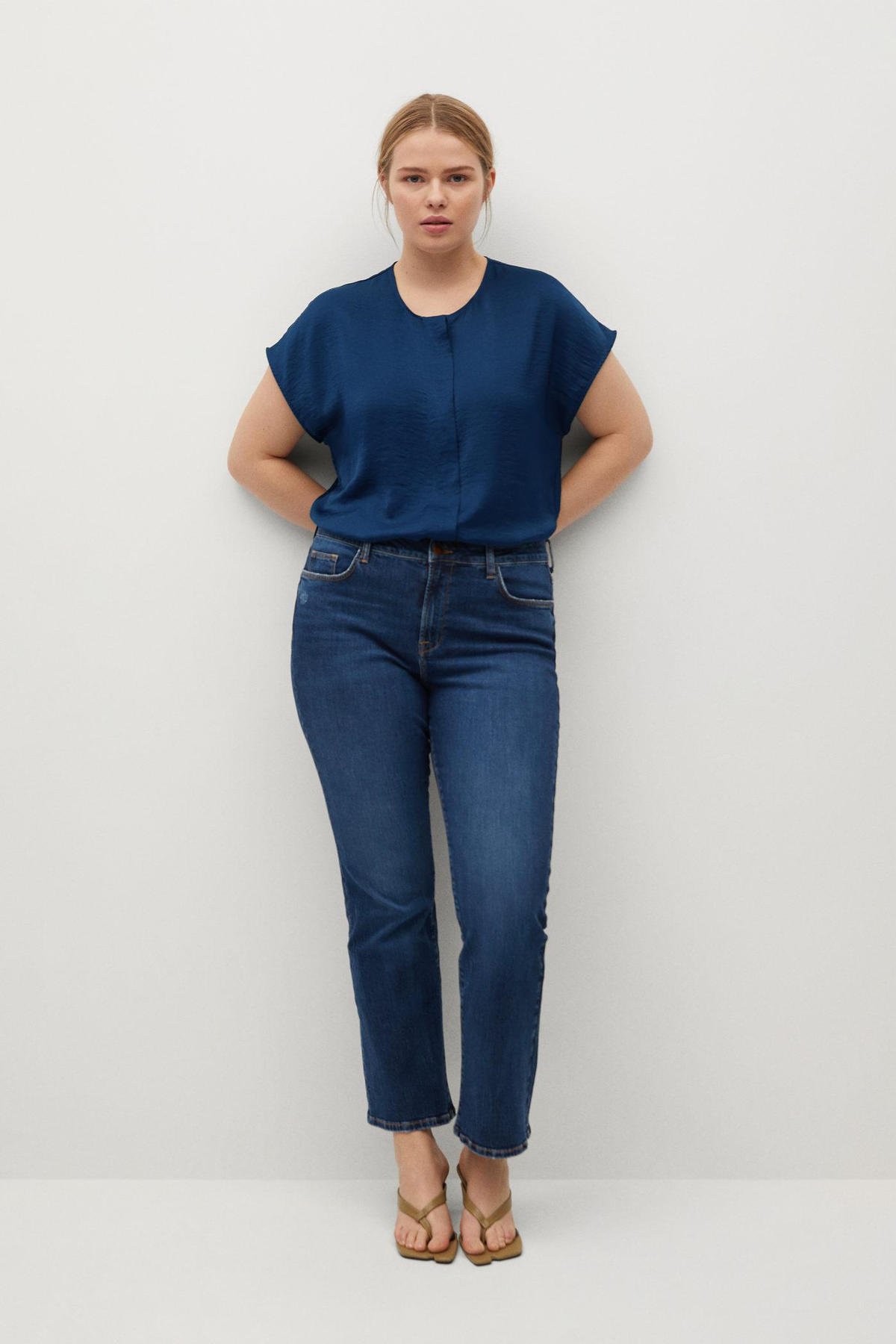 Mango Plus Size top marineblauw | wehkamp