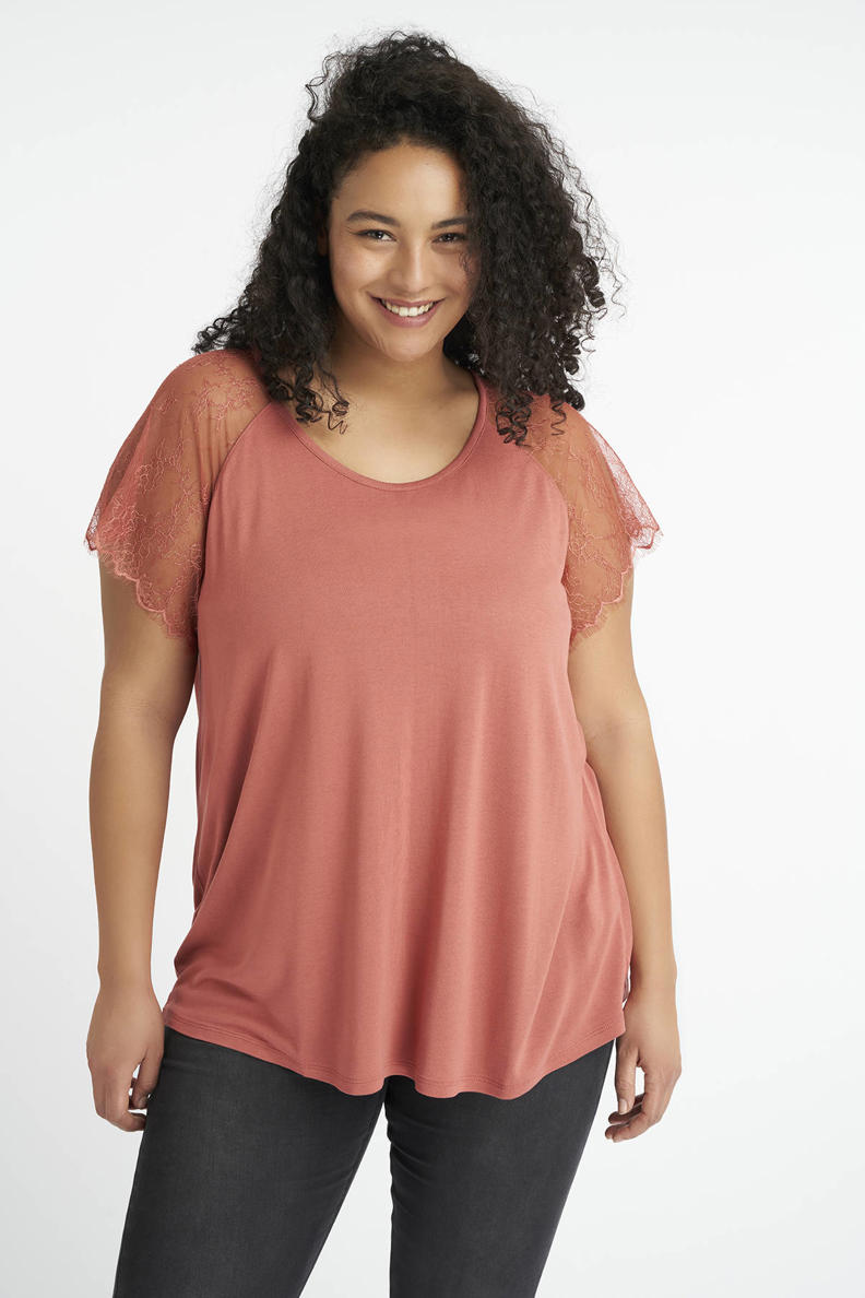 MS Mode top met kanten mouw oudroze | wehkamp