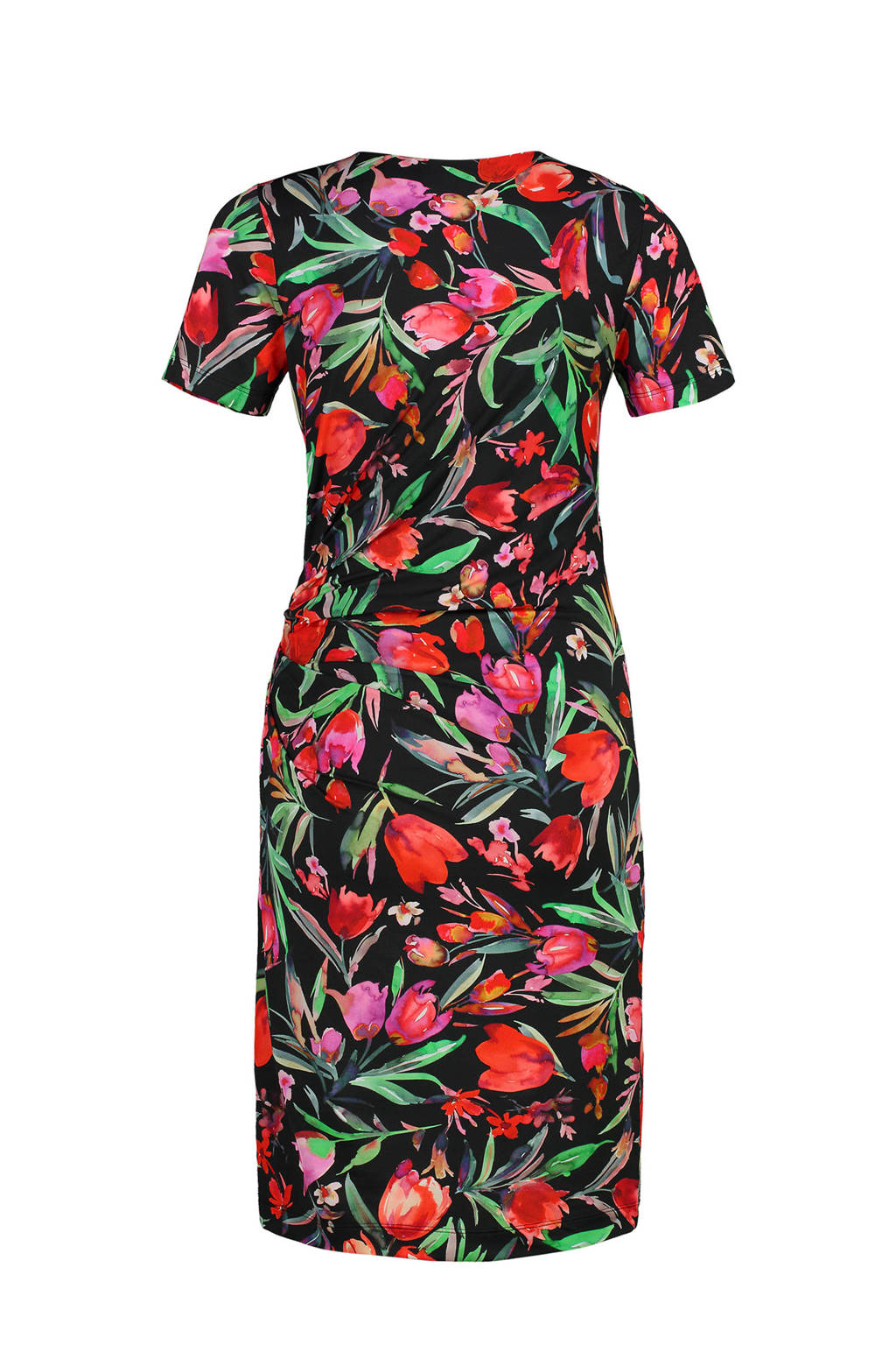 Claudia Sträter gebloemde jurk zwart/rood/groen | wehkamp