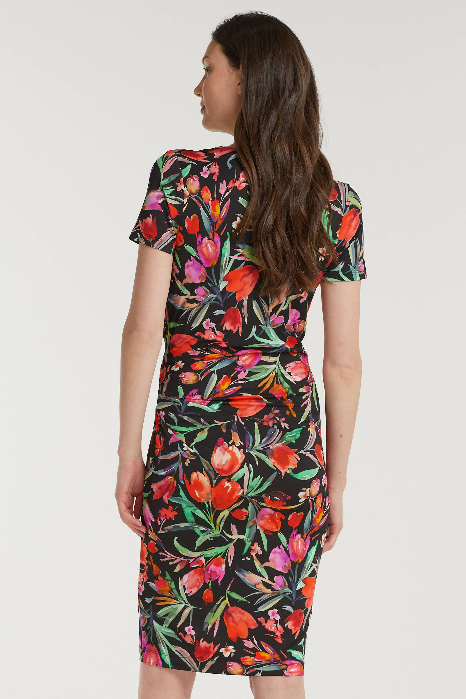 Claudia Sträter gebloemde jurk zwart/rood/groen | wehkamp