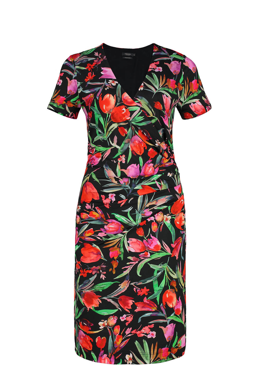 Claudia Sträter gebloemde jurk zwart/rood/groen | wehkamp