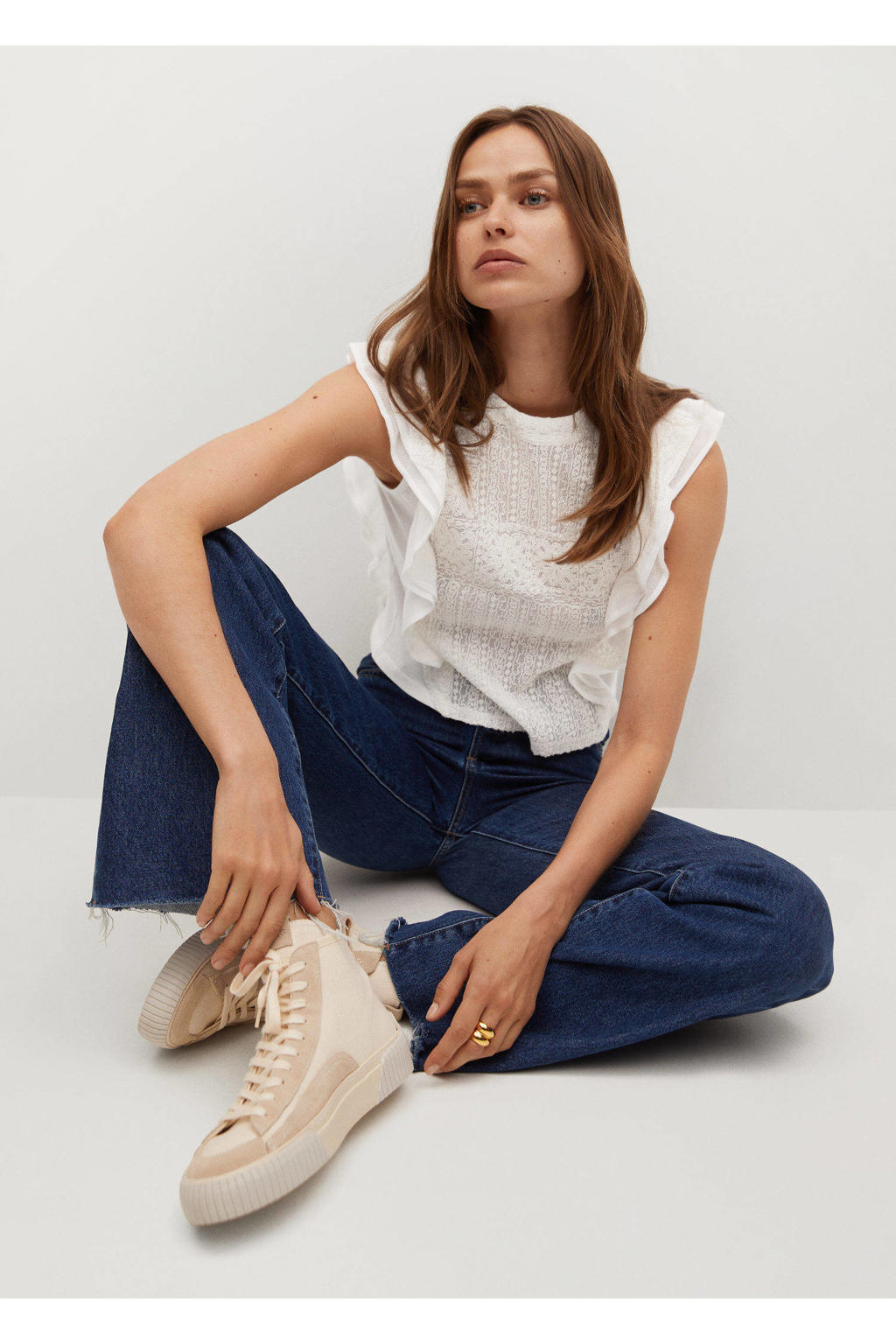 Mango cropped top met ruches ecru | wehkamp