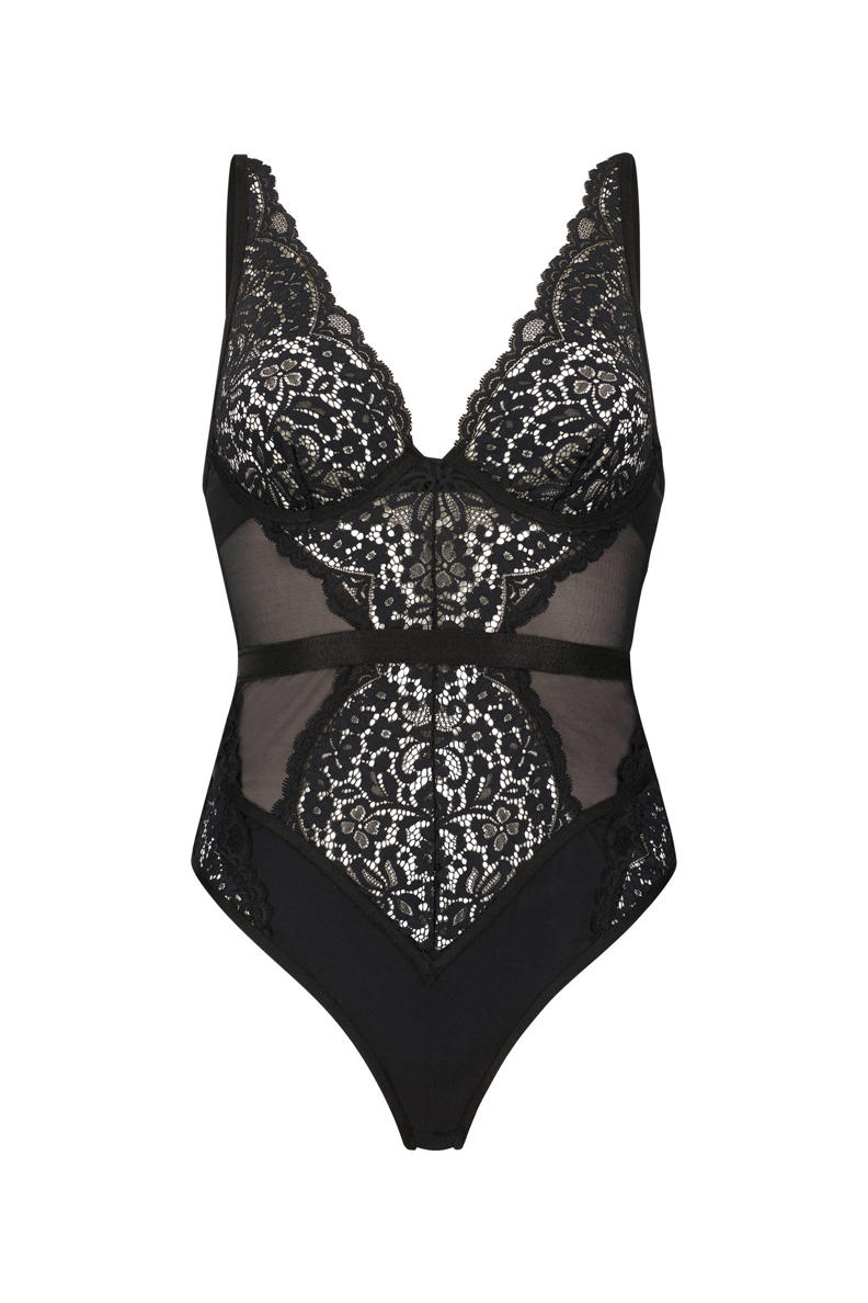 Hunkemöller stringbody met beugel Rose zwart | wehkamp