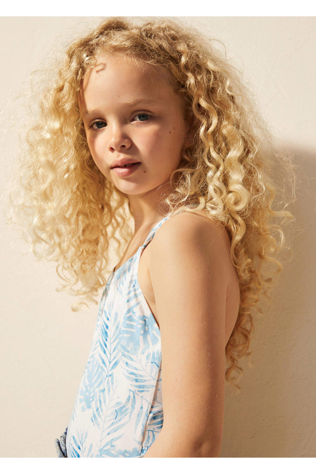 Mango Kids badpak met all over print lichtblauw/wit | wehkamp