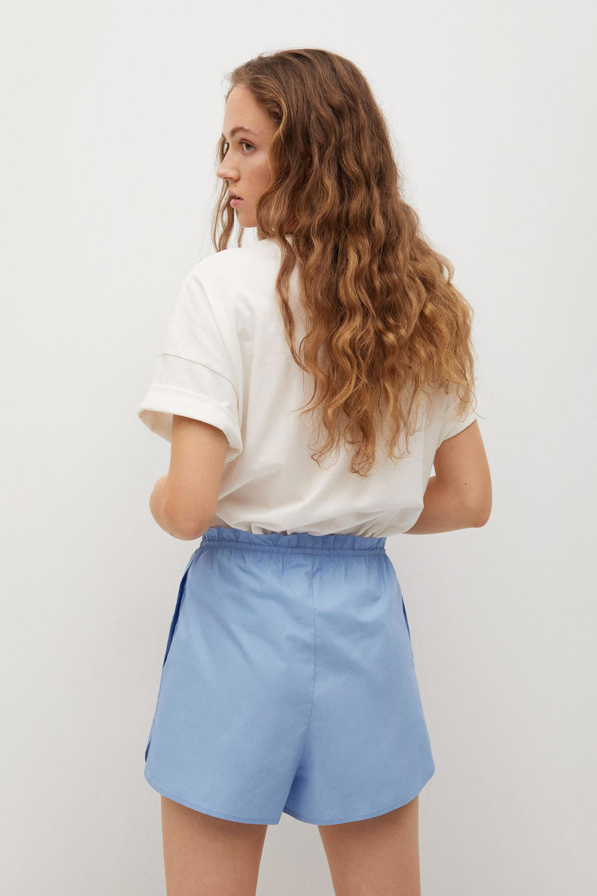 Mango high waist short lichtblauw | wehkamp