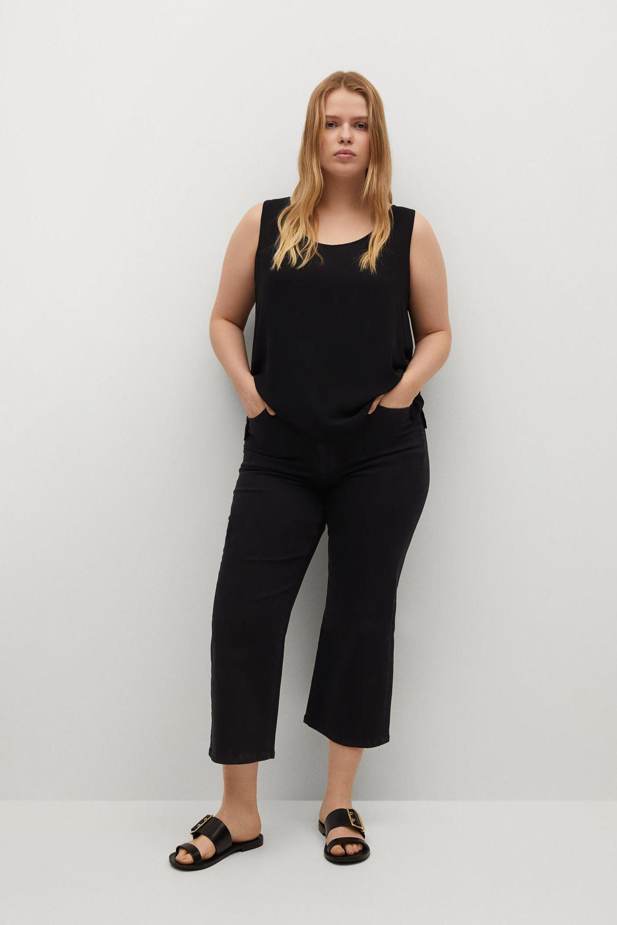 Mango Plus Size geweven top zwart | wehkamp