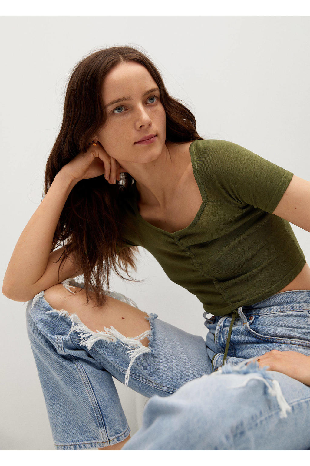 Mango crop top kaki | wehkamp